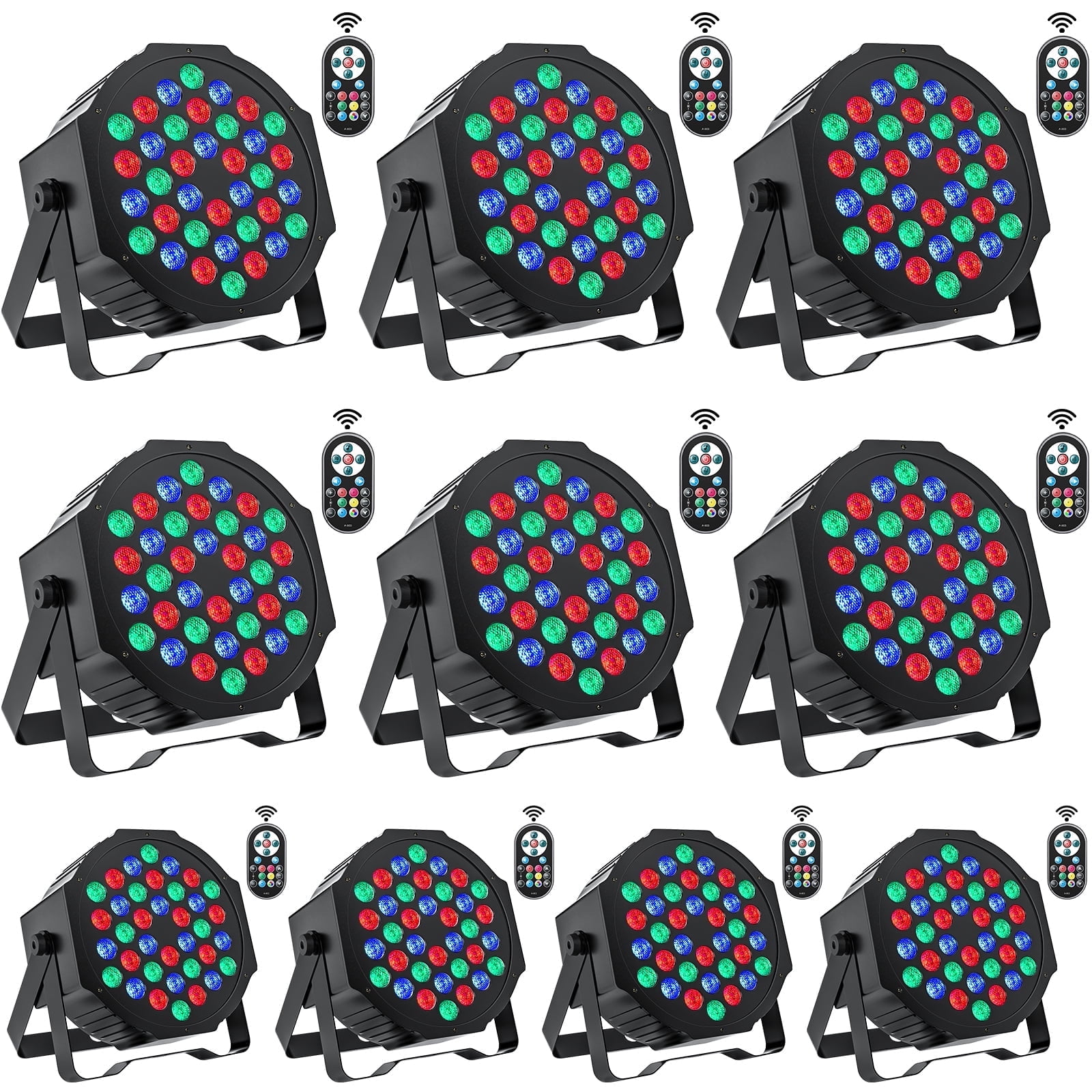 Wondnuga, 10 Pack 36-LED RGB DJ Par Lights with Remote, DMX/Sound Sync ...
