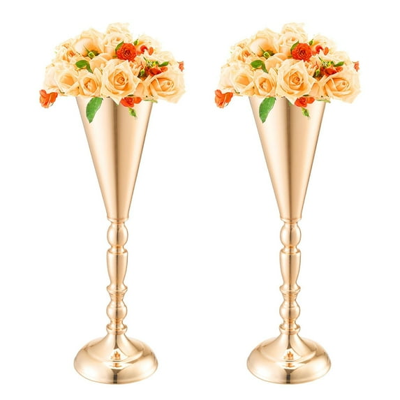 10PCS 43cm 16.9 Inch Tall Gold Metal Wedding Trumpet Vase Floral Stand ...