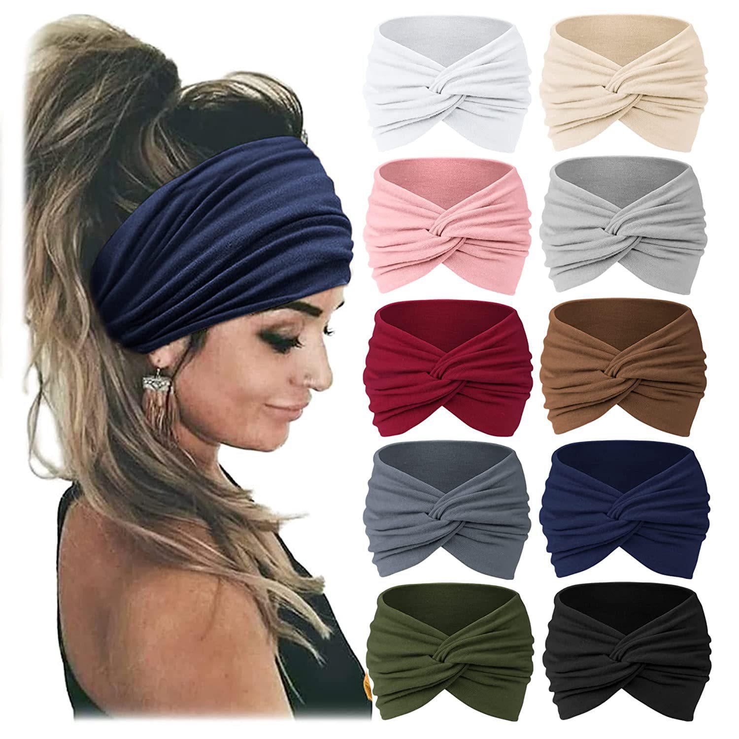 10PCS 5.1*9.2 Inches Women Headbands Absorb Sweat Wide Hair Wrap Extra ...