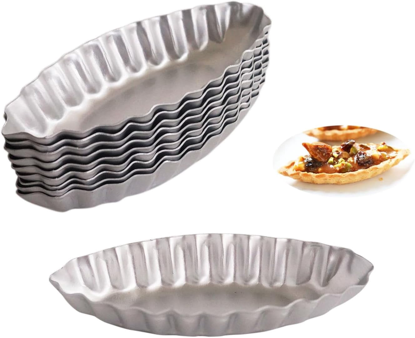 10PCS Aluminum Boat Tart Pan, Fluted Oval Tart Mold, Small Boat Shape ...