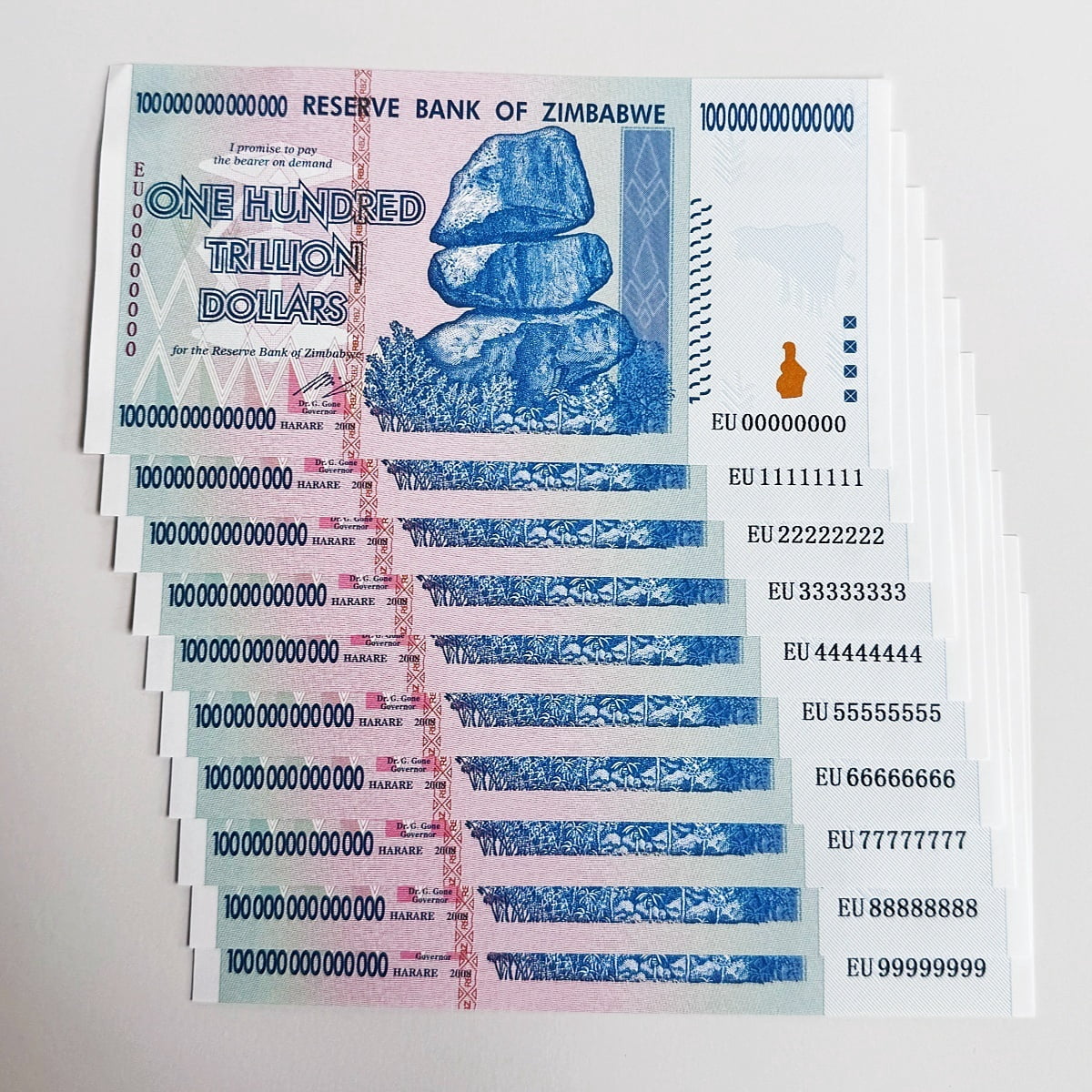 10PCS Amazing Zimbabwe 100 Trillion Dollars Banknote Solid Fancy Serial ...