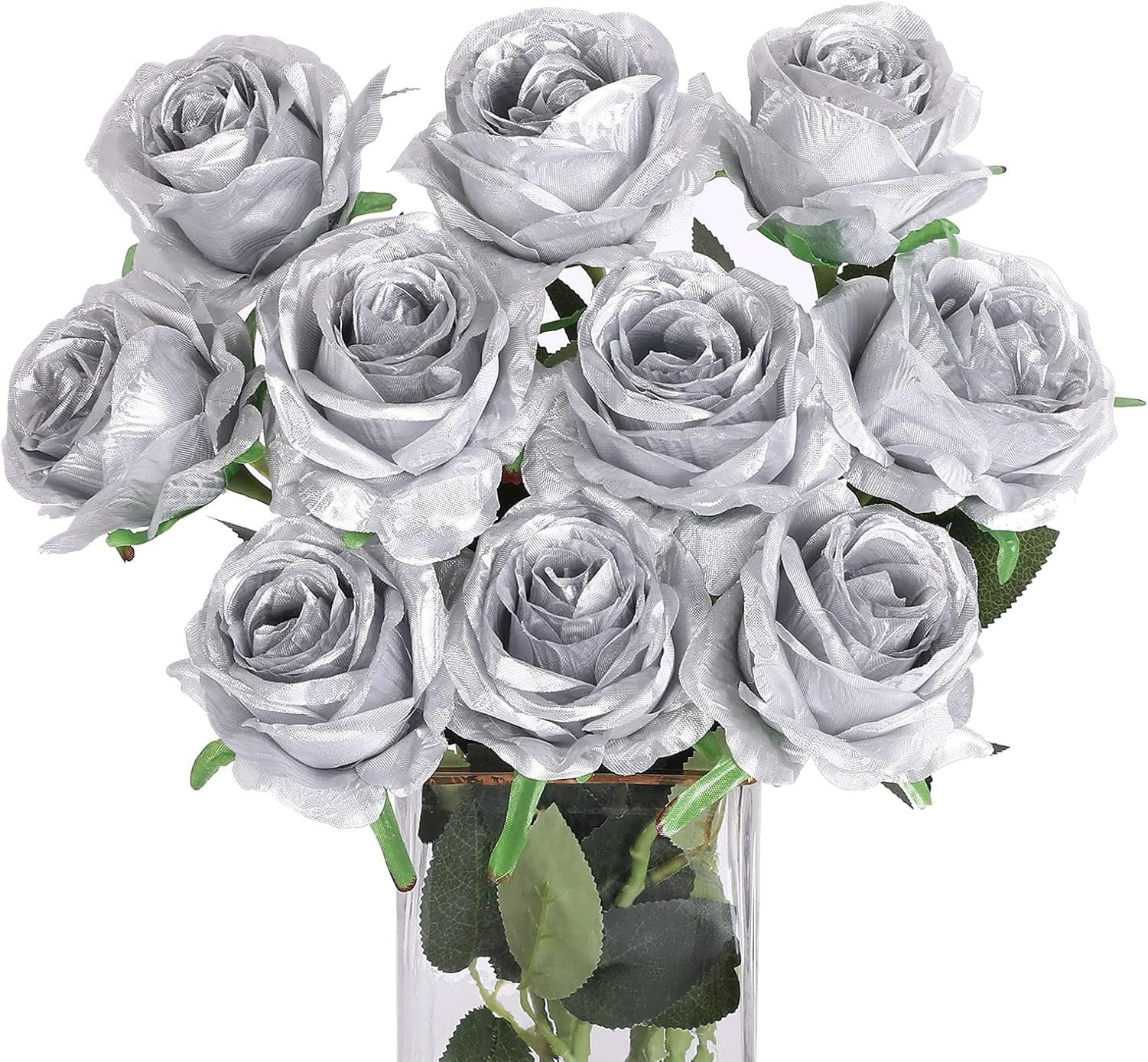 10PCS Artificial Roses Flower Silk Rose with Stem Realistic Artificial ...