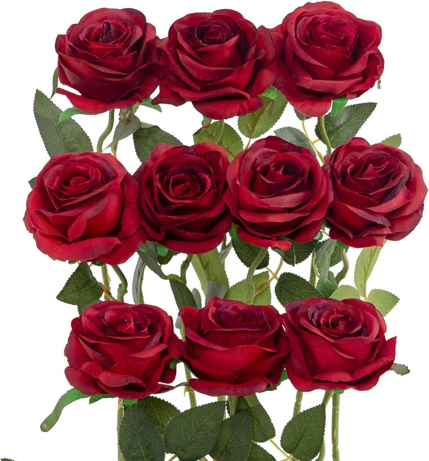 10PCS Artificial Roses Flower with Stems Slik Fake Flowers Bouquet ...