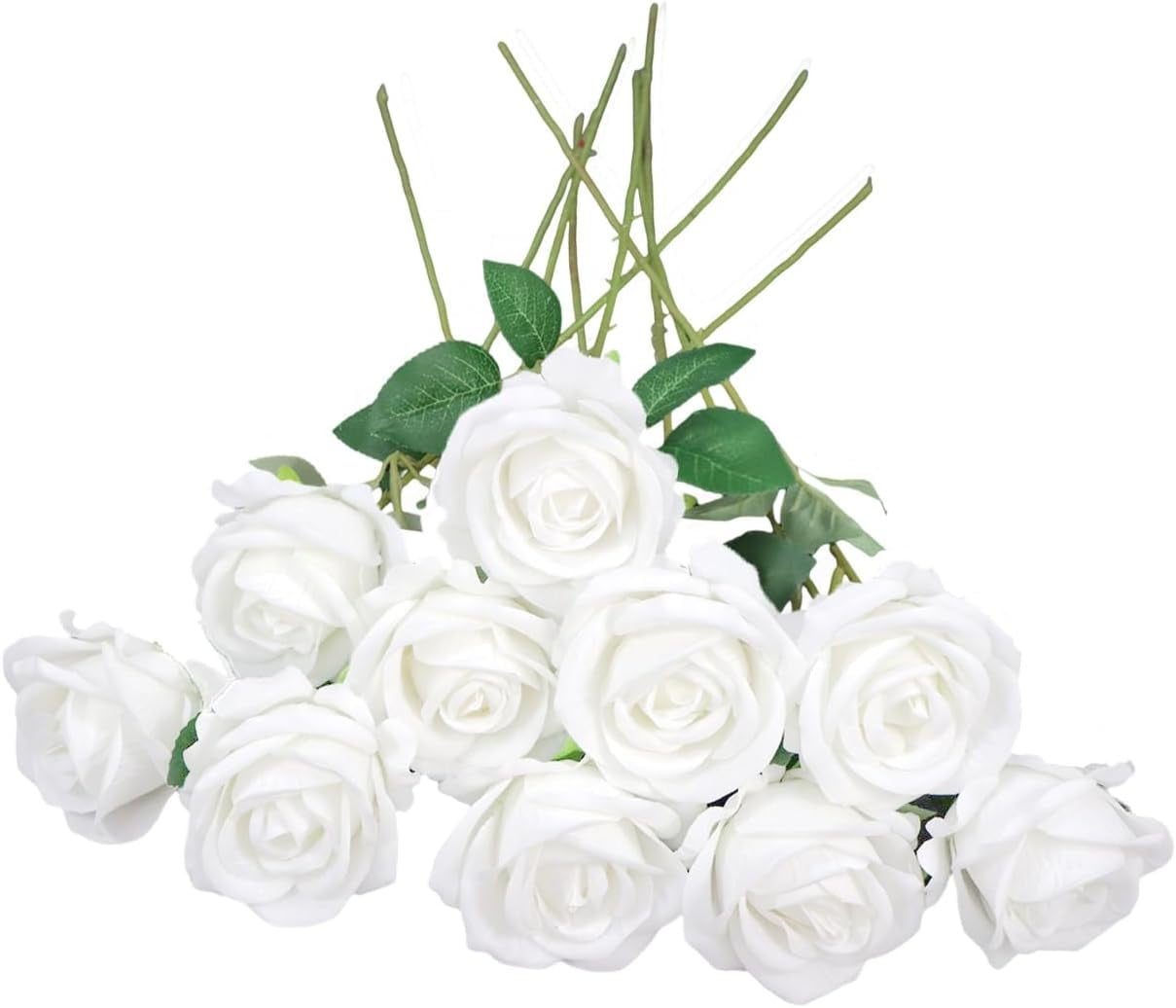 10PCS Artificial Roses Flowers Realistic Roses Bouquet Long Stem Fake ...