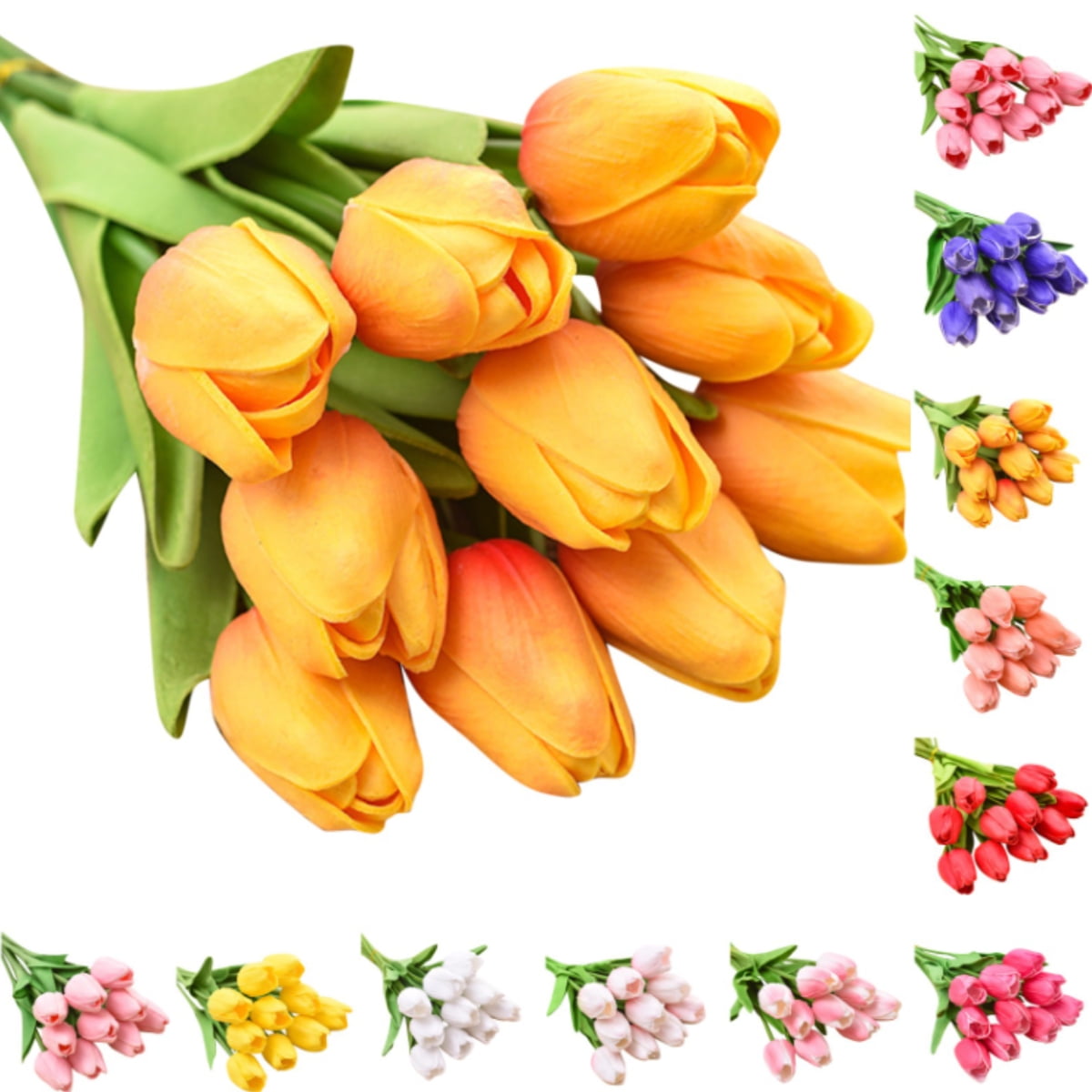 10PCS Artificial Tulip Flowers - 13" Real Touch Fake PU Tulips Bouquet ...