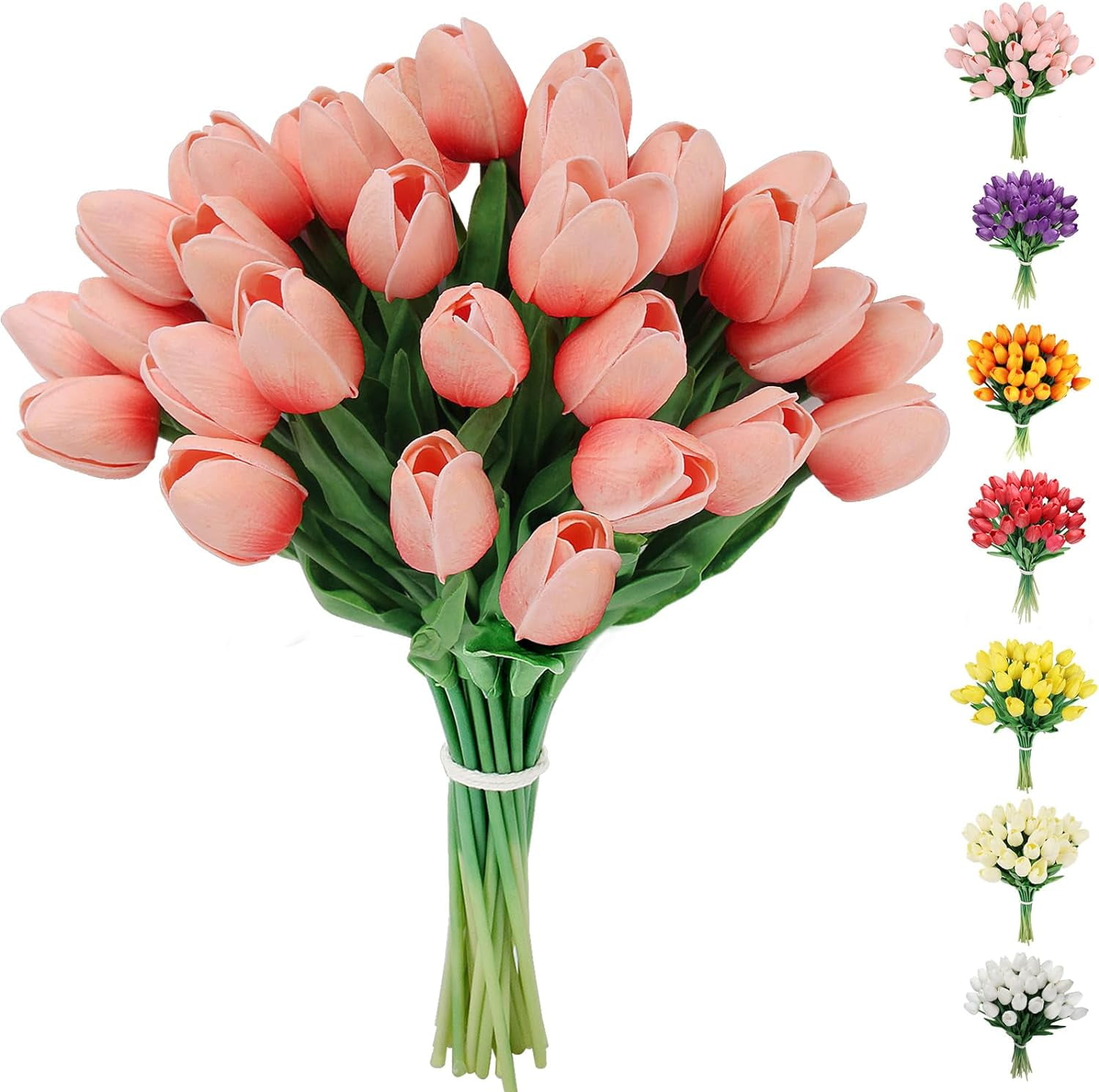 10PCS Artificial Tulips Flowers Fake Latex Tulip Stems - Real Touch Faux Coral Tulips Flower for ...