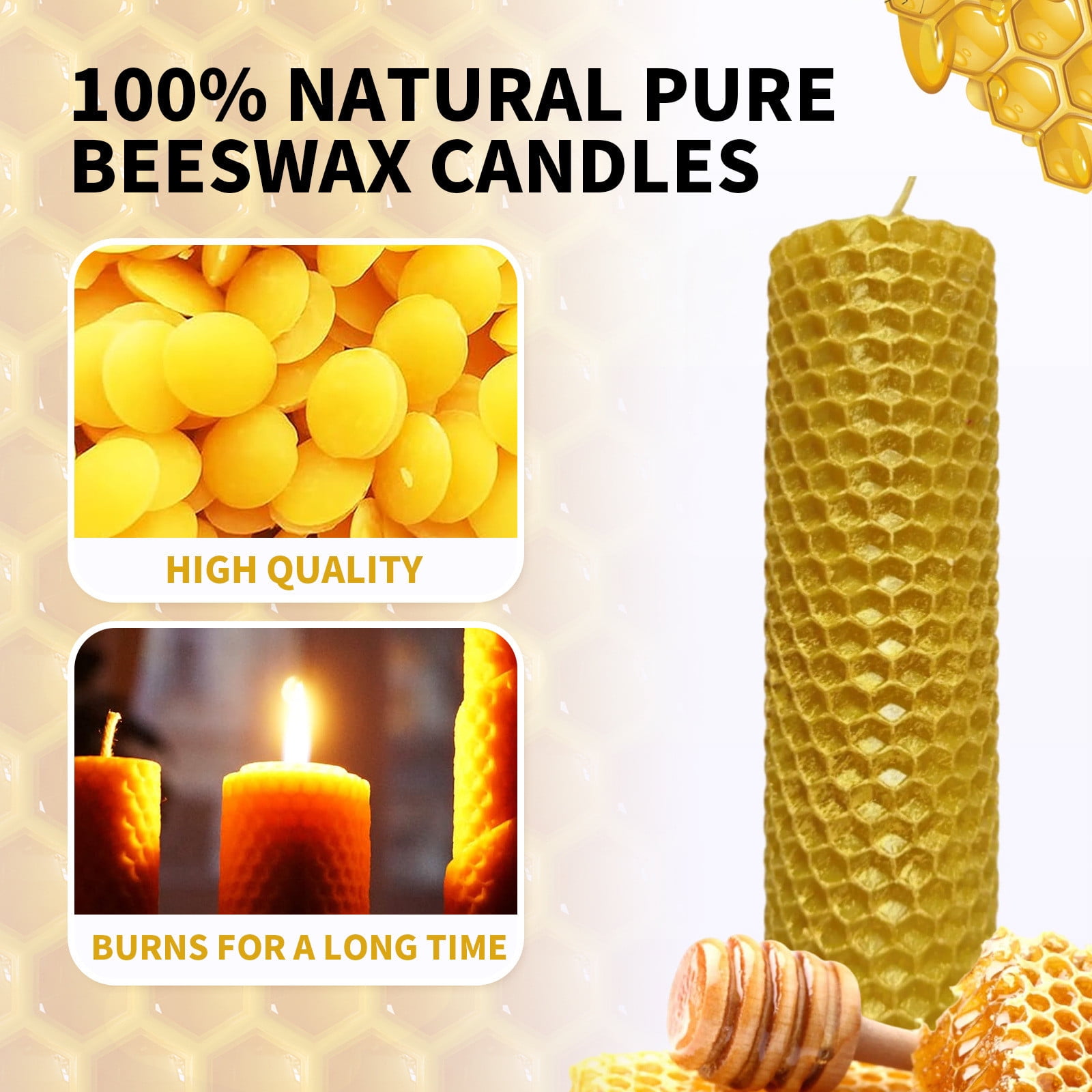 10PCS Beeswax Candles Taper Handmade Bee Candle Cone Candle Beeswax ...