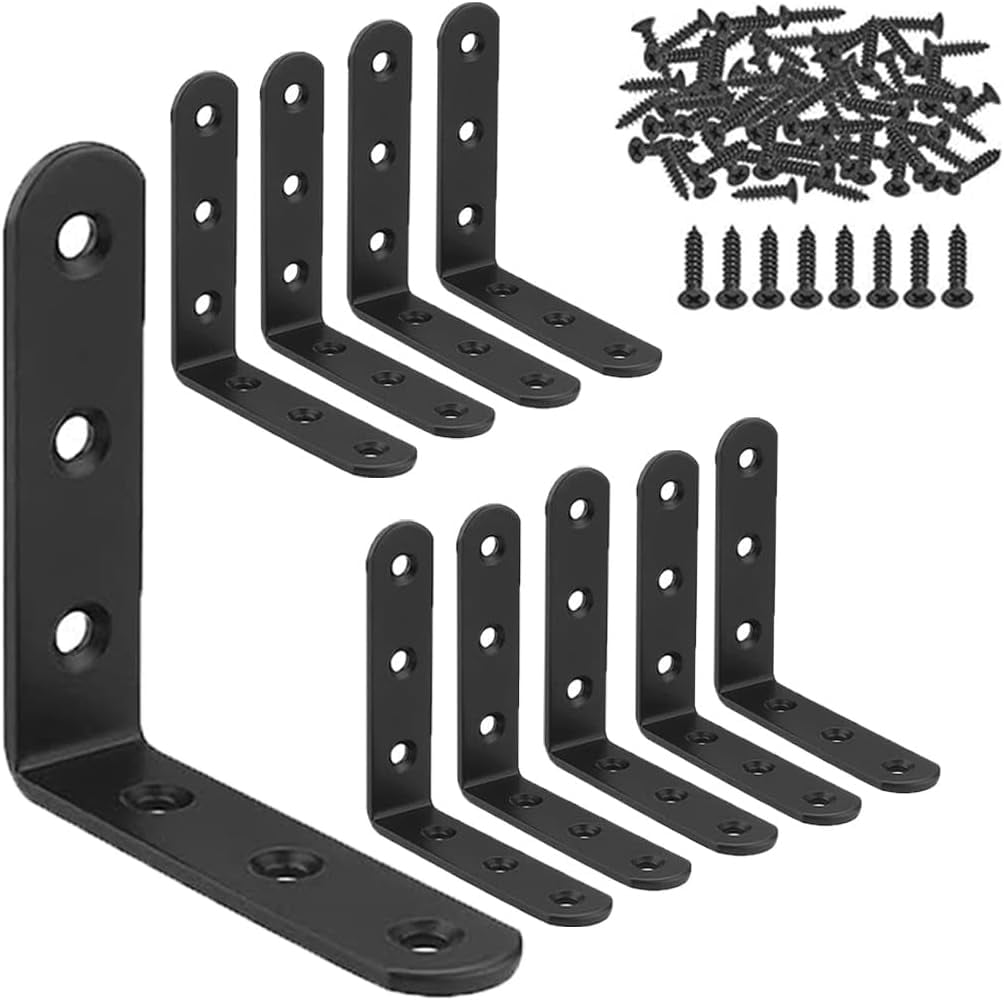 10PCS Black Metal Corner Angle Brackets 90 Degree Joint Fastener Flat L ...