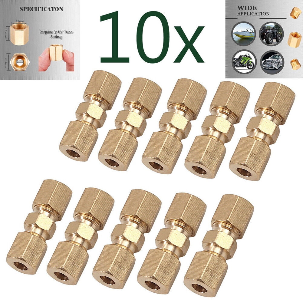 10PCS Brass Compression Fittings Connector 3/16" OD Hydraulic Brake ...