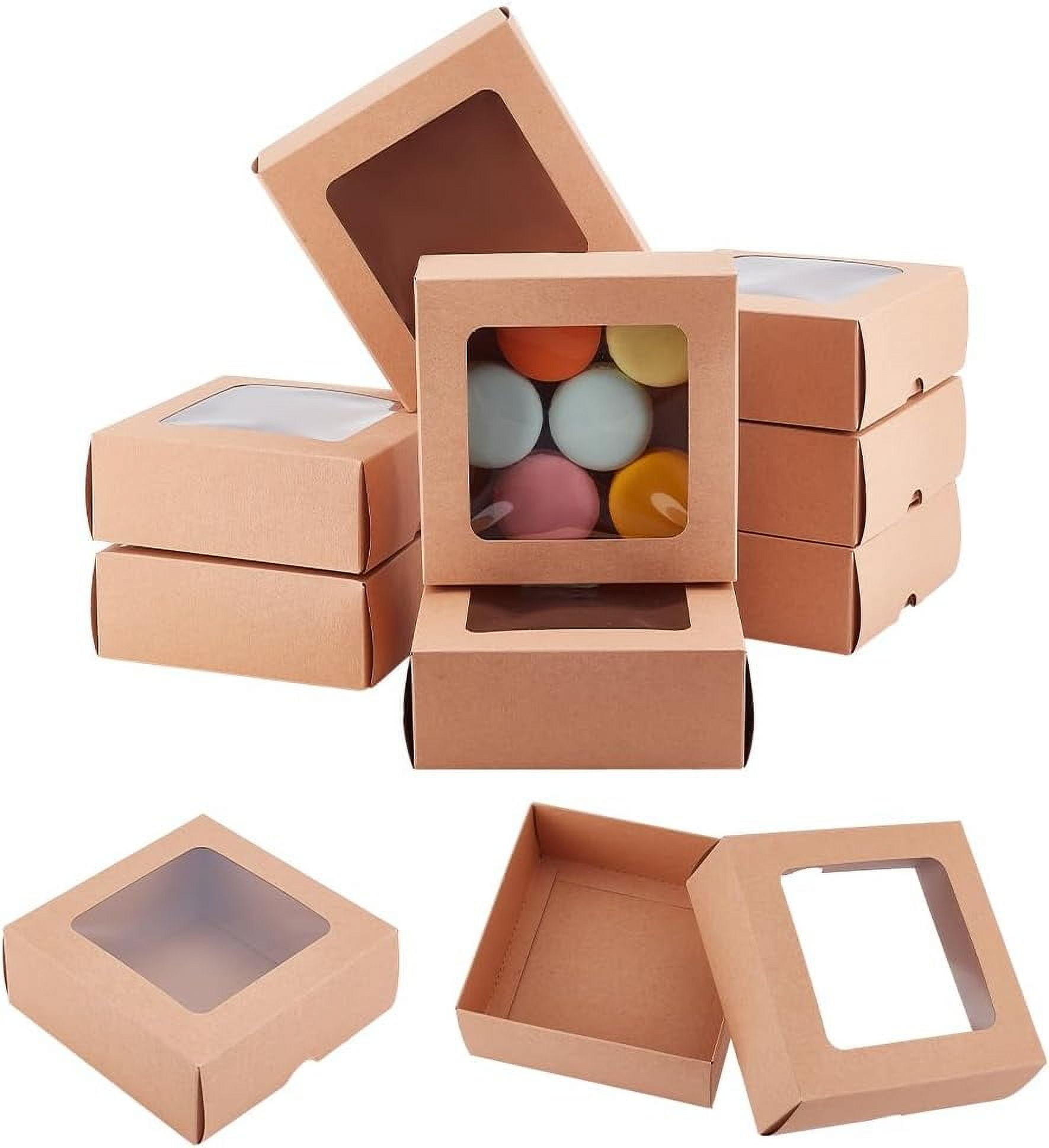 10PCS Brown Kraft Paper Box with Clear Window 5.12x5.12x1.97inch Square ...