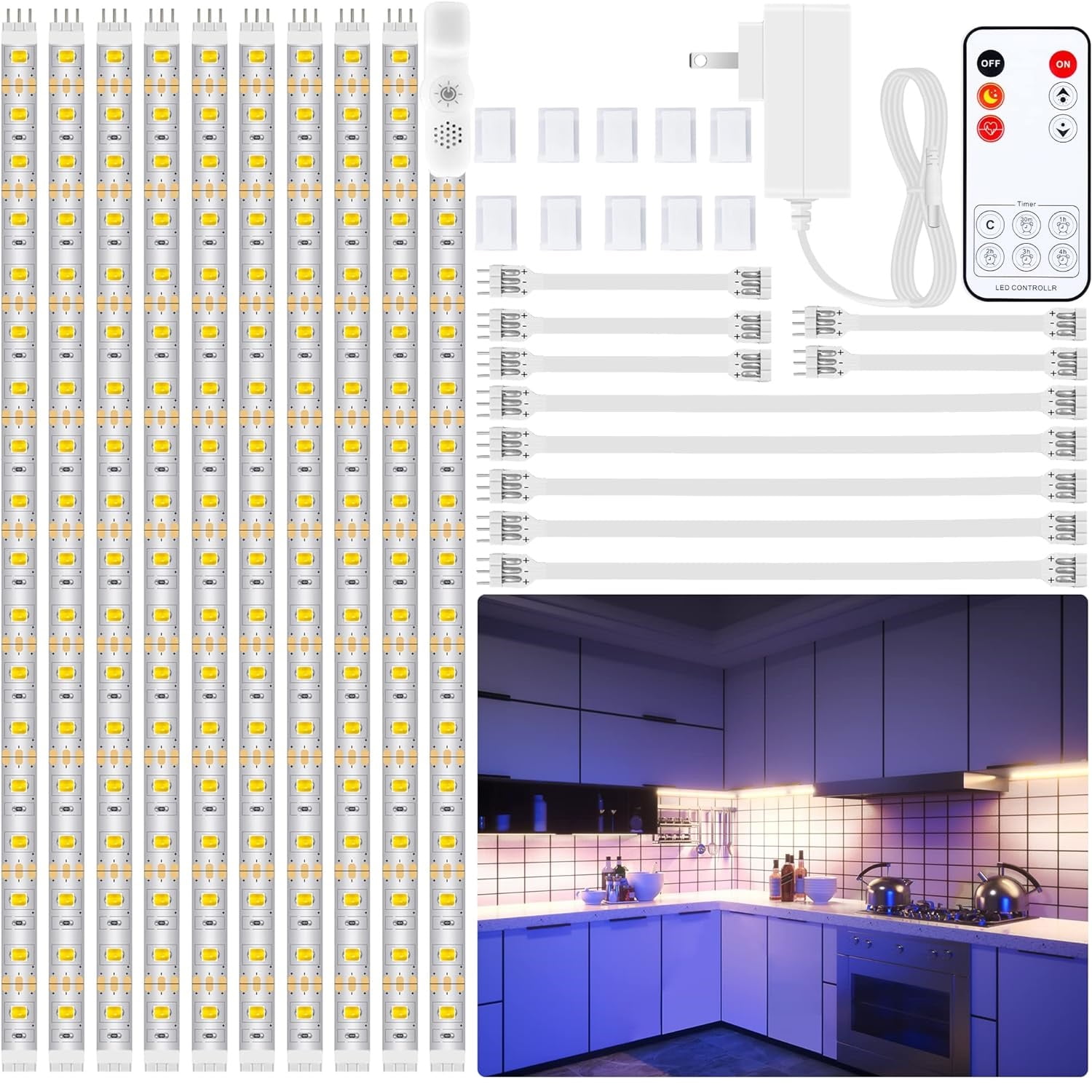 10PCS Under Cabinet Lights Kit, Stick on Lights, Flexible Led Strip ...