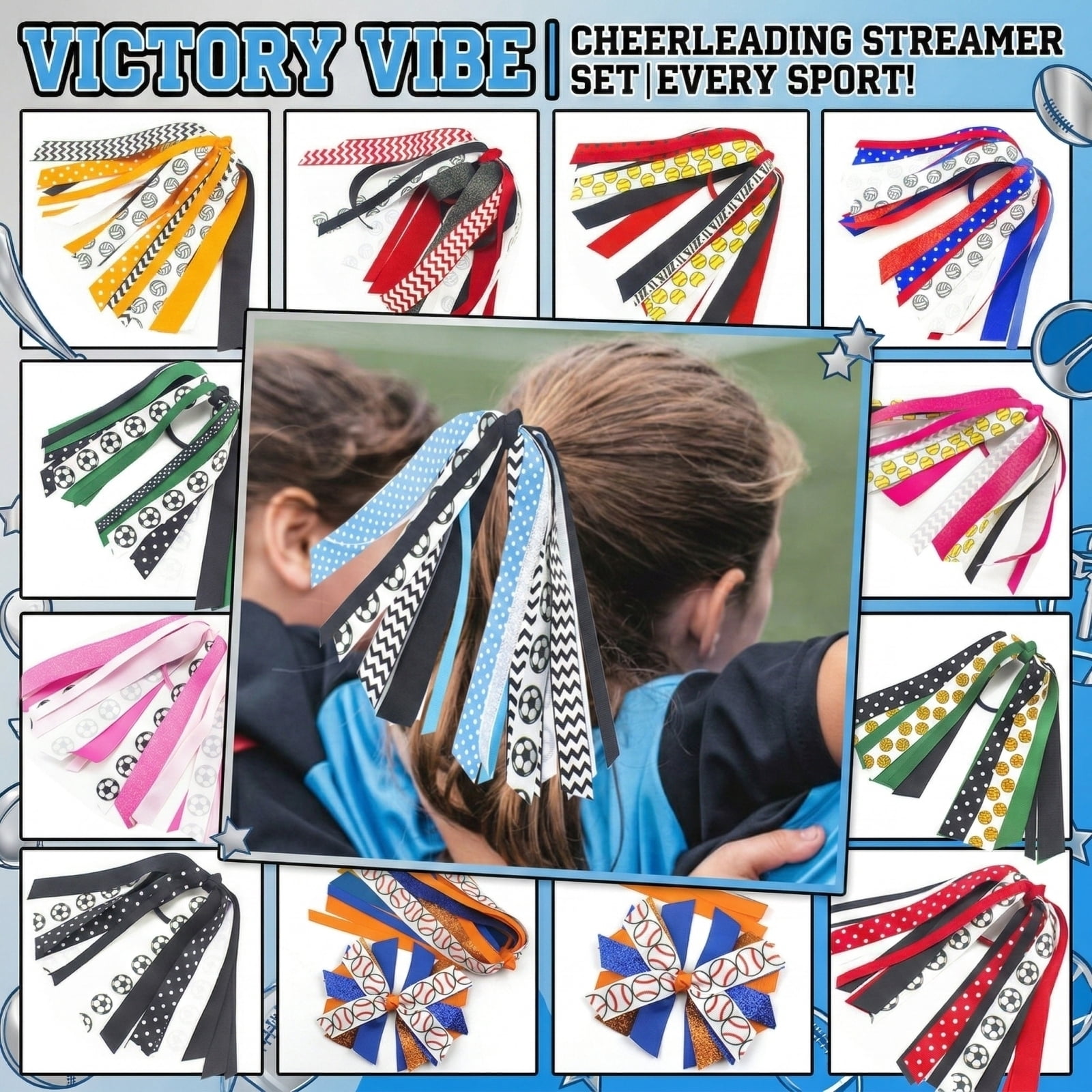 10PCS Cheerleading Ribbon Hair Ties 7.9 in Sports Ribbon Streamer Hair ...