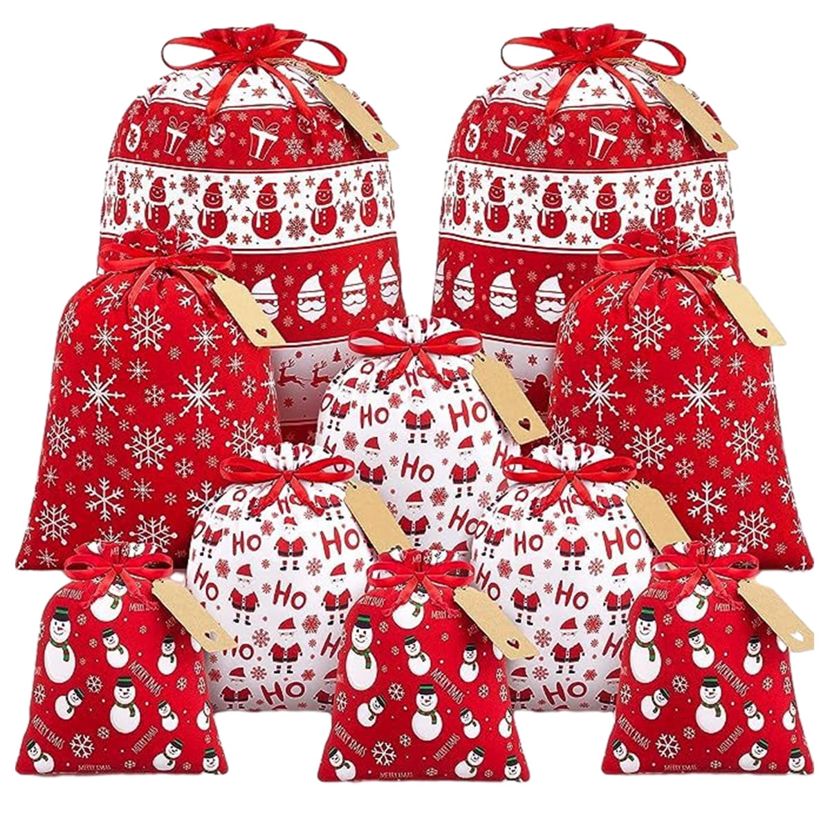 10PCS Christmas Drawstring Gift Bags , Xmas Gift Bags Assorted Sizes ...