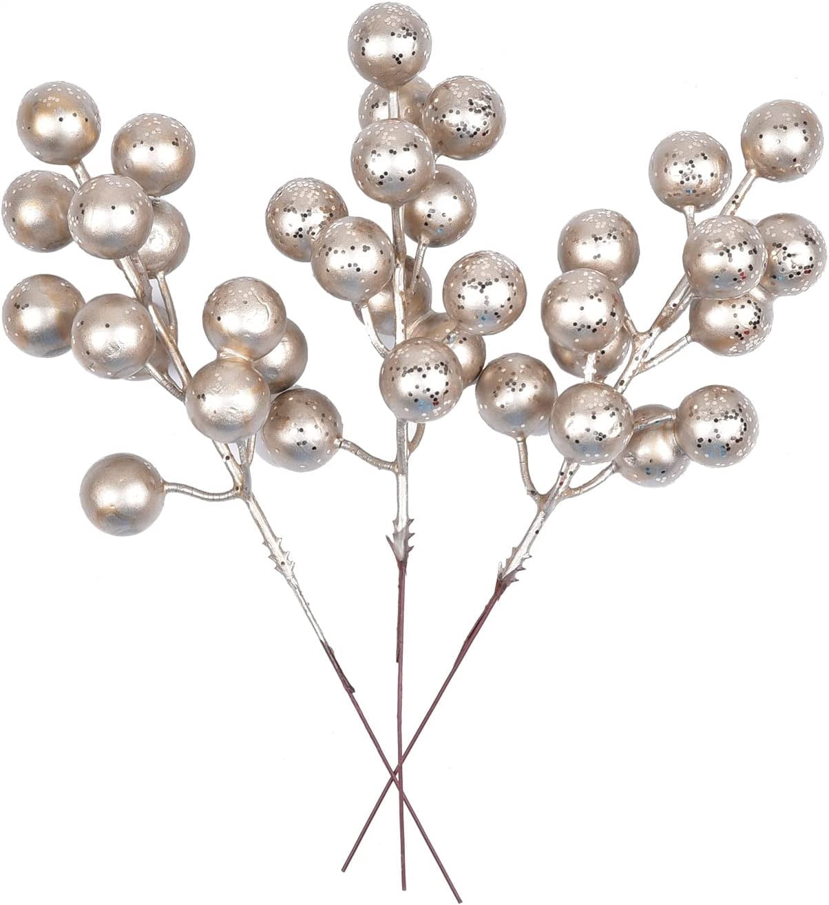 10PCS Christmas Glitter Berries Stems,8" Artificial Wired Stems Holly ...