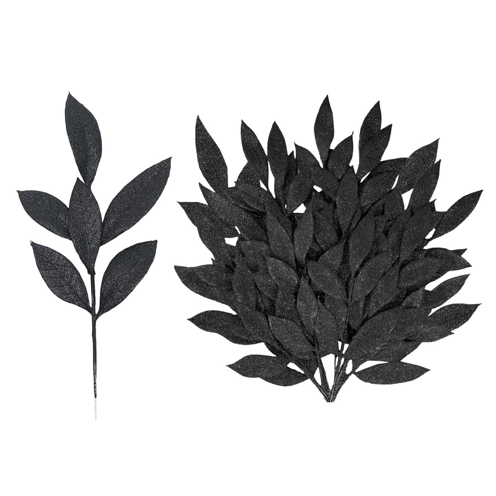 10PCS Christmas Glitter Leaves Bay Leaves Spray Artificial Champagne ...