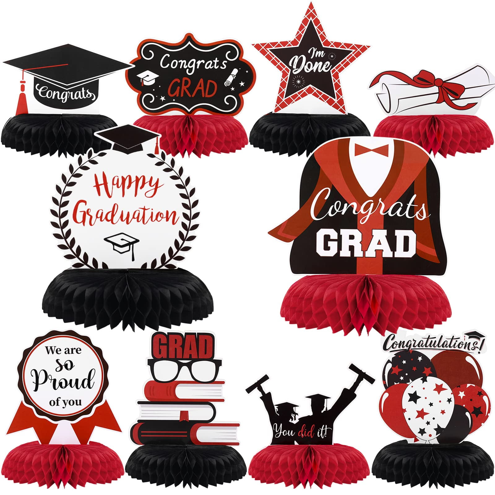 10PCS Class of 2024 AnyDesign Graduation Party Honeycomb Congrats Grad ...