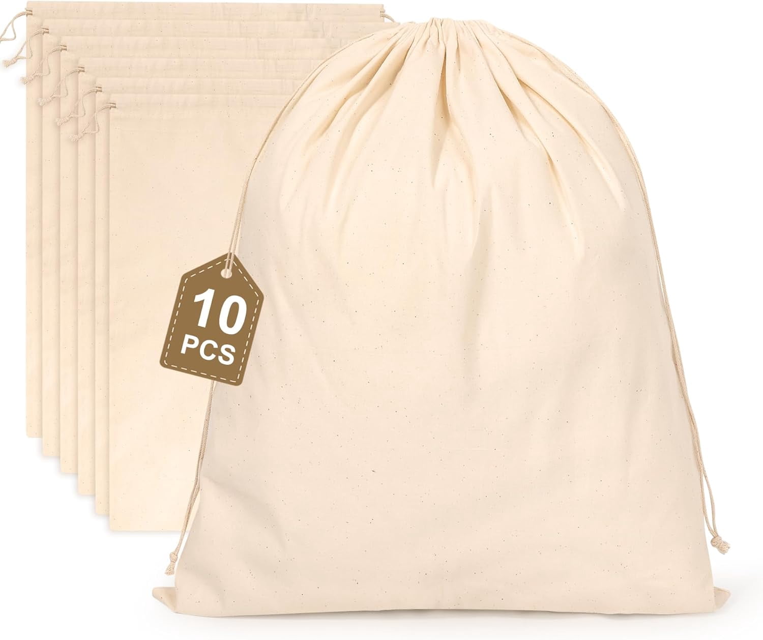 10PCS Cotton Storage Bags with Drawstrings, X-Large 14x17inch ...