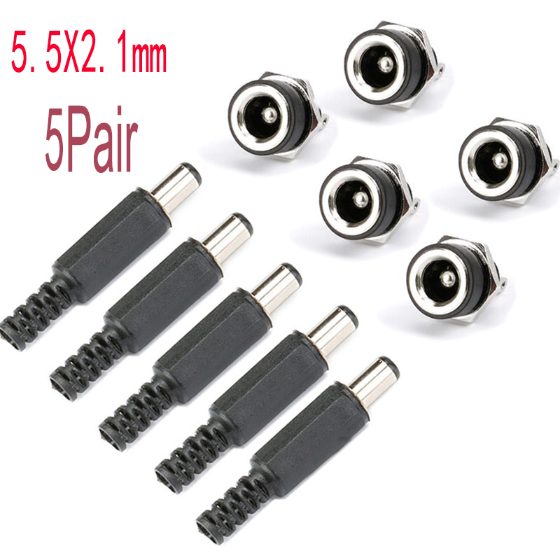 10PCS DC Connector DC Power Plug Male Female Jack Socket Nut Panel ...
