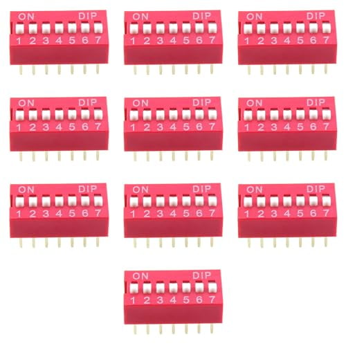 10PCS DIP Switch DIP Switch Pitch 2.54MM Red 7 Position Dip Switch for ...