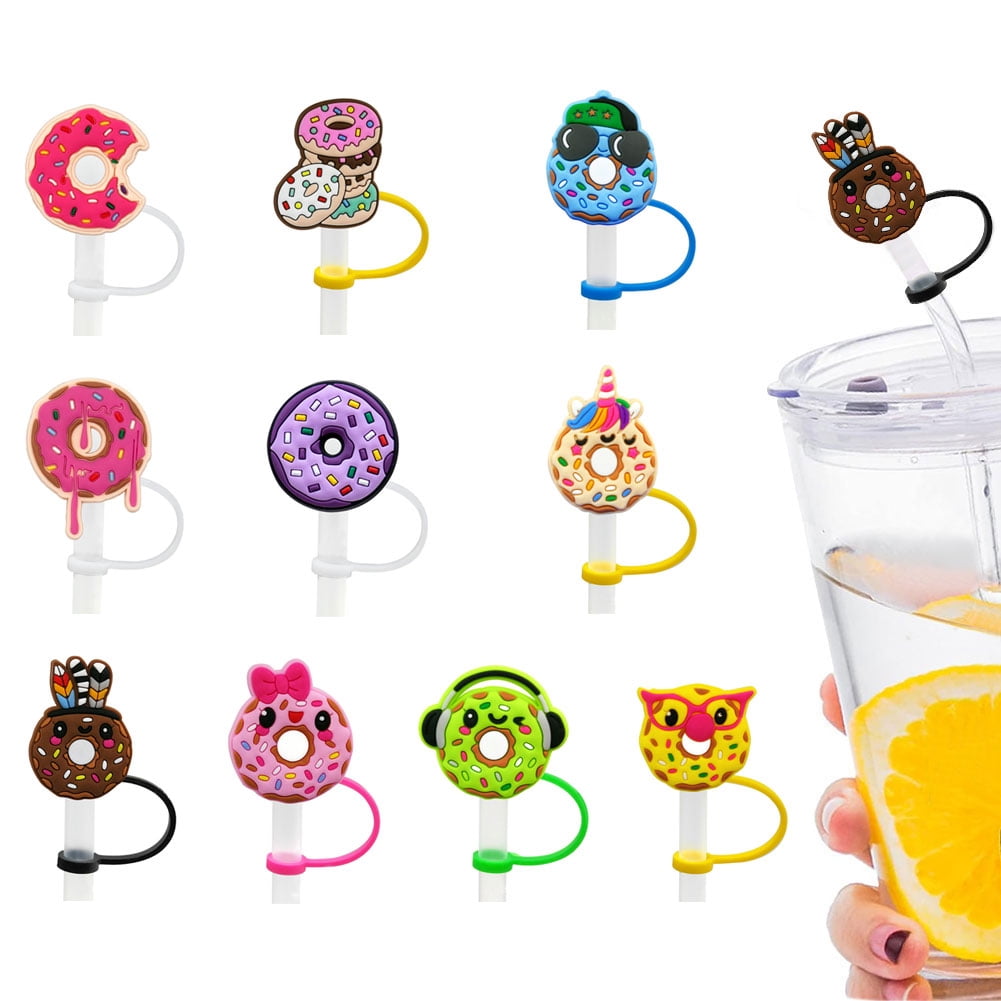 10PCS Donut Straw Covers, Reusable Silicone Straw Toppers for 8mm ...