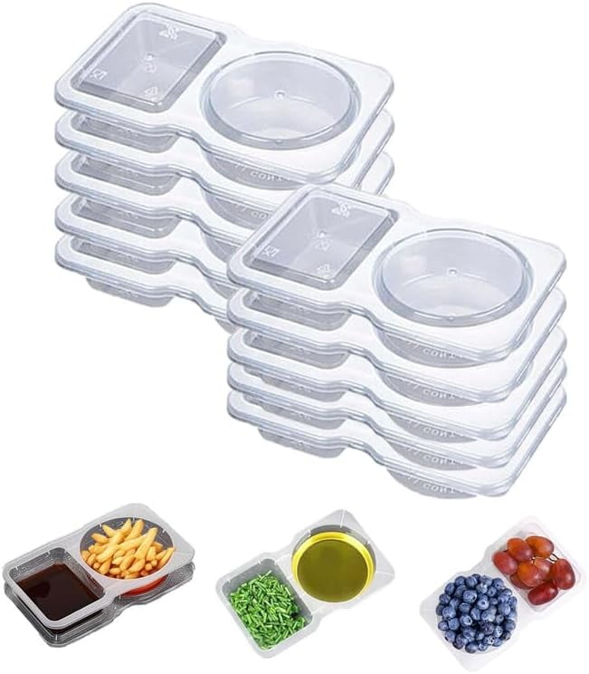 10PCS Double Compartment Condiment Container, Reusable Snack Container ...