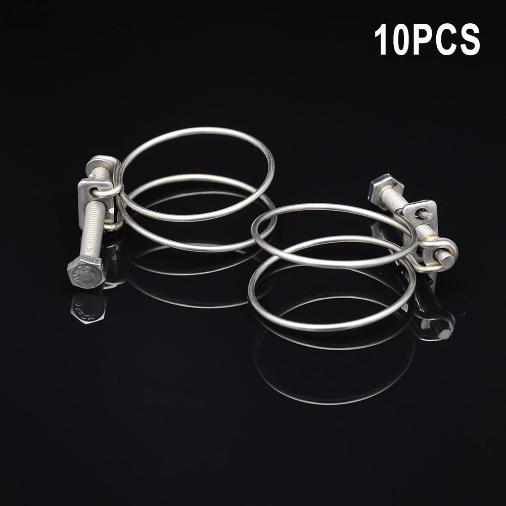 10PCS Double Wire Hose Clips Stainless Steel Pond Pipe Koi Fish Fitting ...