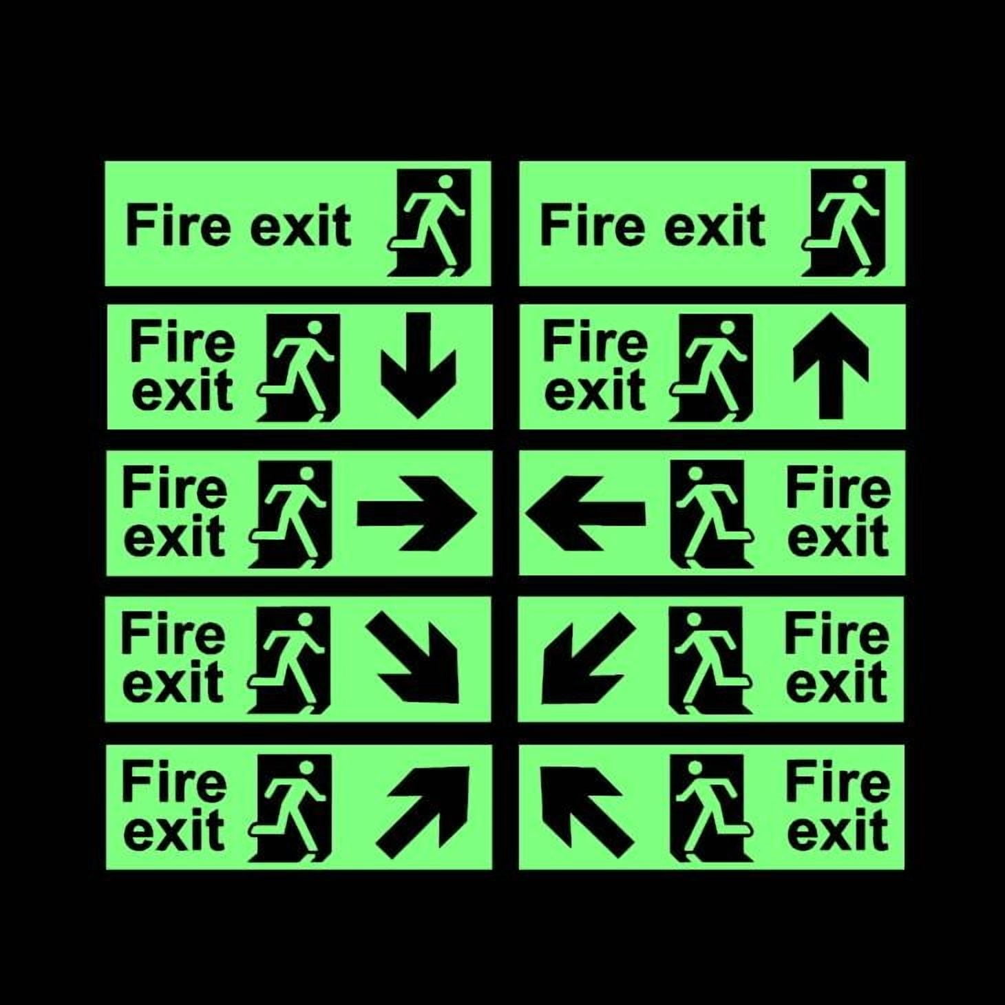 10PCS Fire exit Sign with stickman Vinyl Decal Sticker Luminescent Neon ...