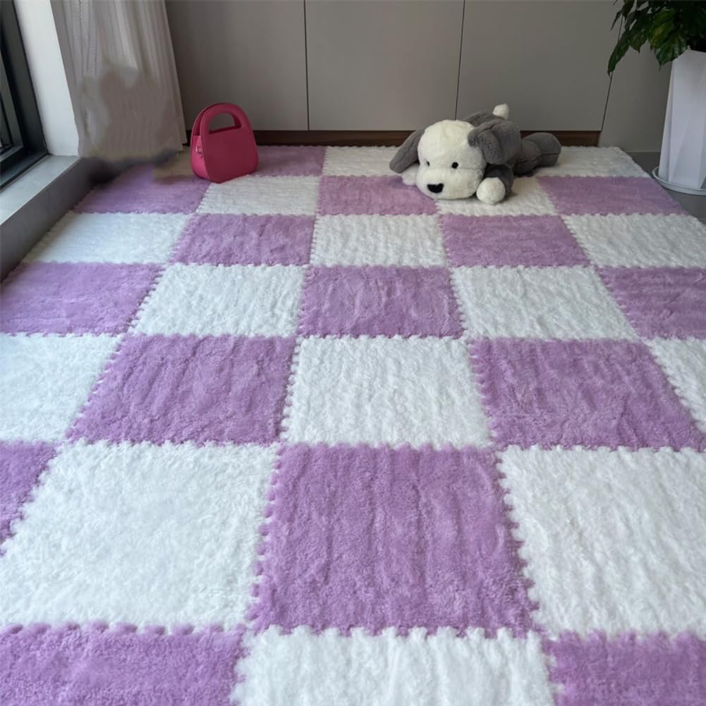 10PCS Fluffy Plush Interlocking Foam Mat Tiles, 12"x12" Thick Padded ...