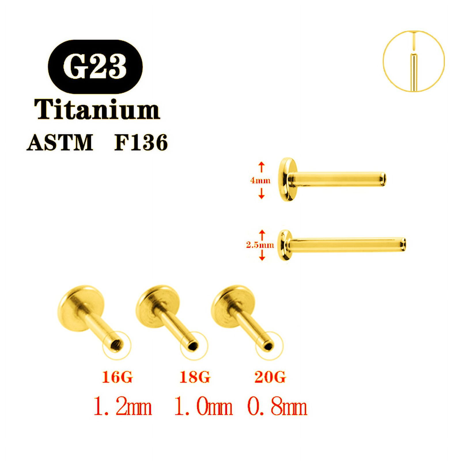 10PCS G23 Titanium 16G 18G 20G Push in Plug Back Base Stud Earrings ...