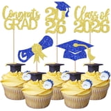 10PCS Gold & Blue Glitter 2026 Graduation Cupcake Toppers, "Class of ...