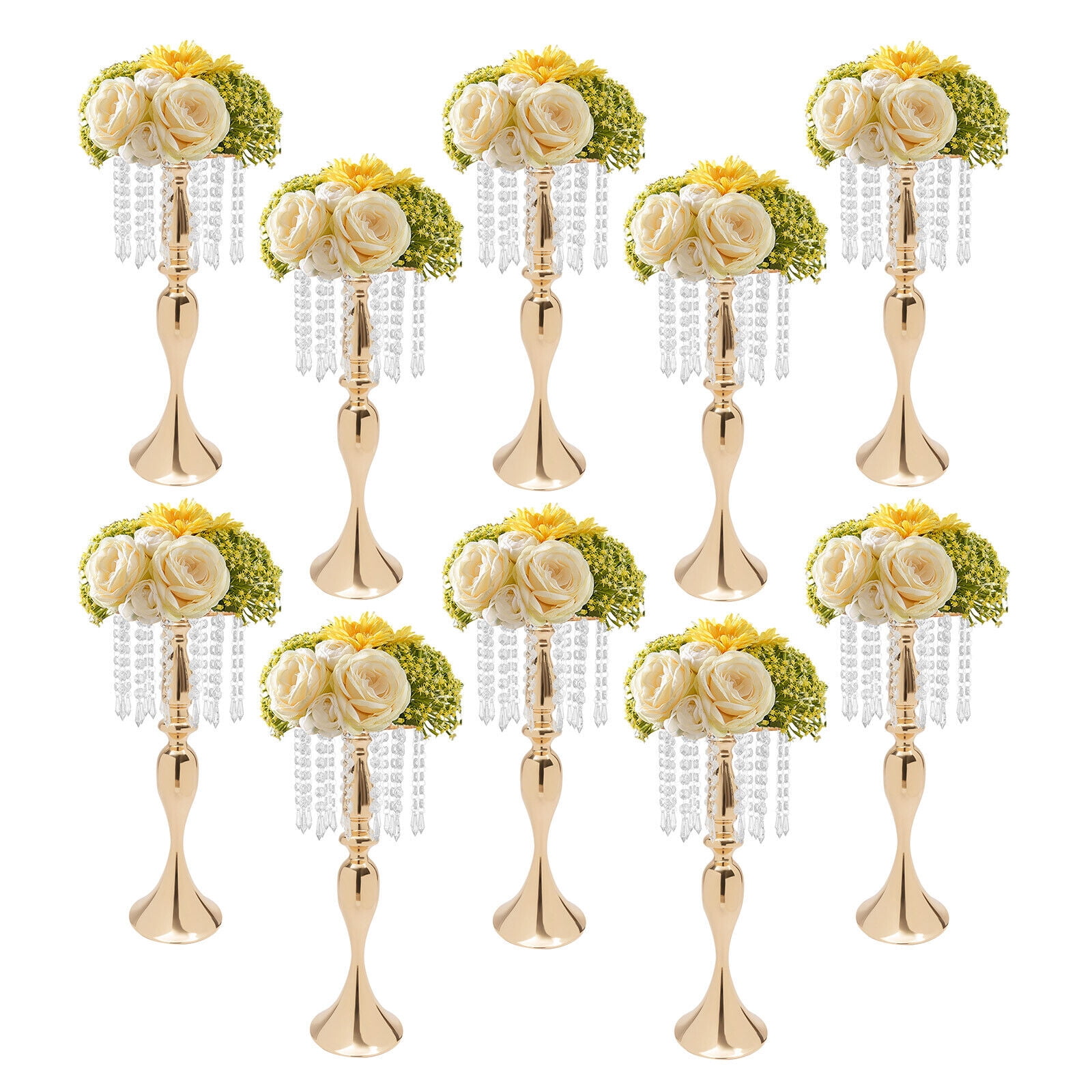 10PCS Gold Crystal Flower Stands Tabletop Wedding Flower Centerpieces ...