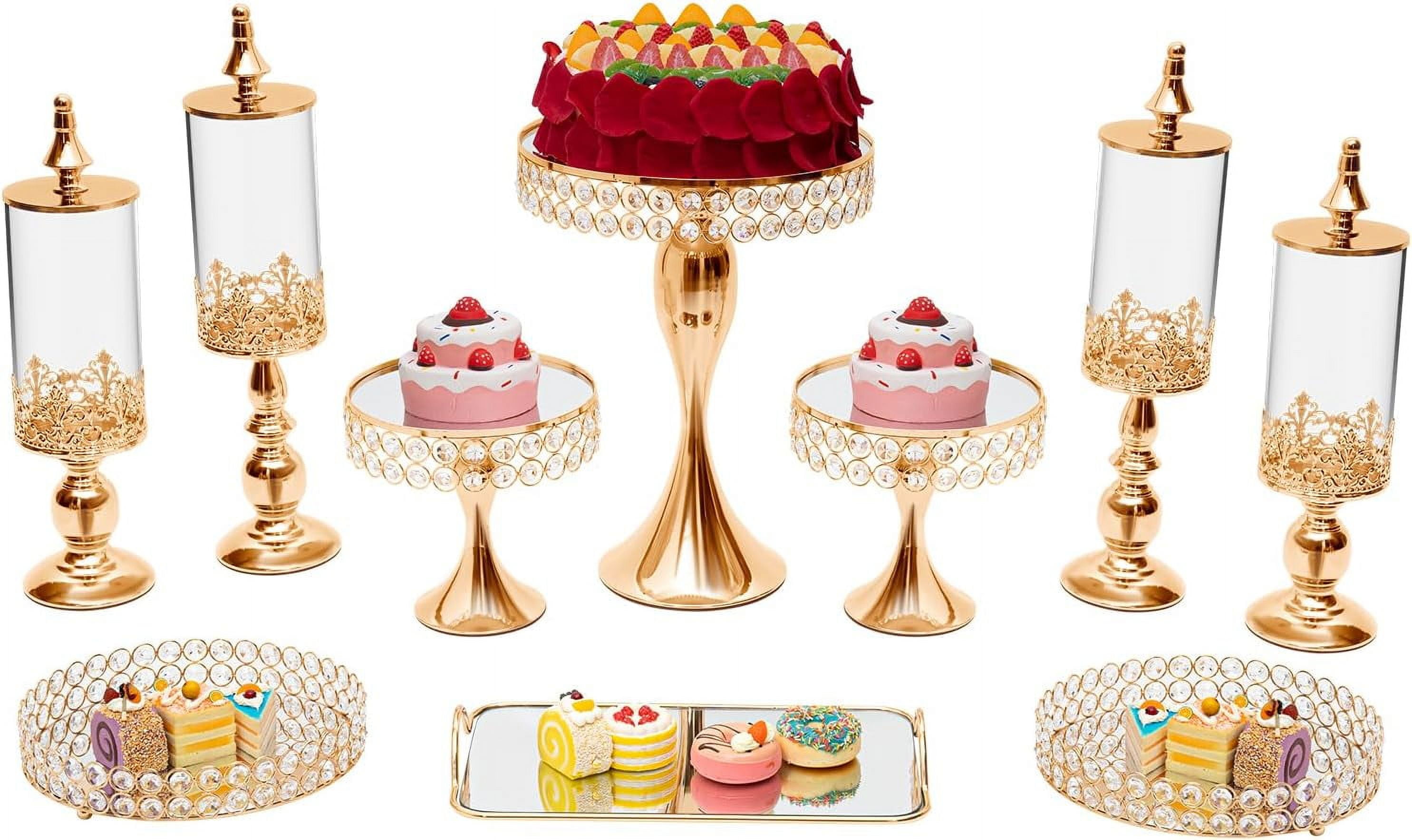 10PCS Gold Metal Cake Stands Set, Crystal Cake Stand Set Dessert ...