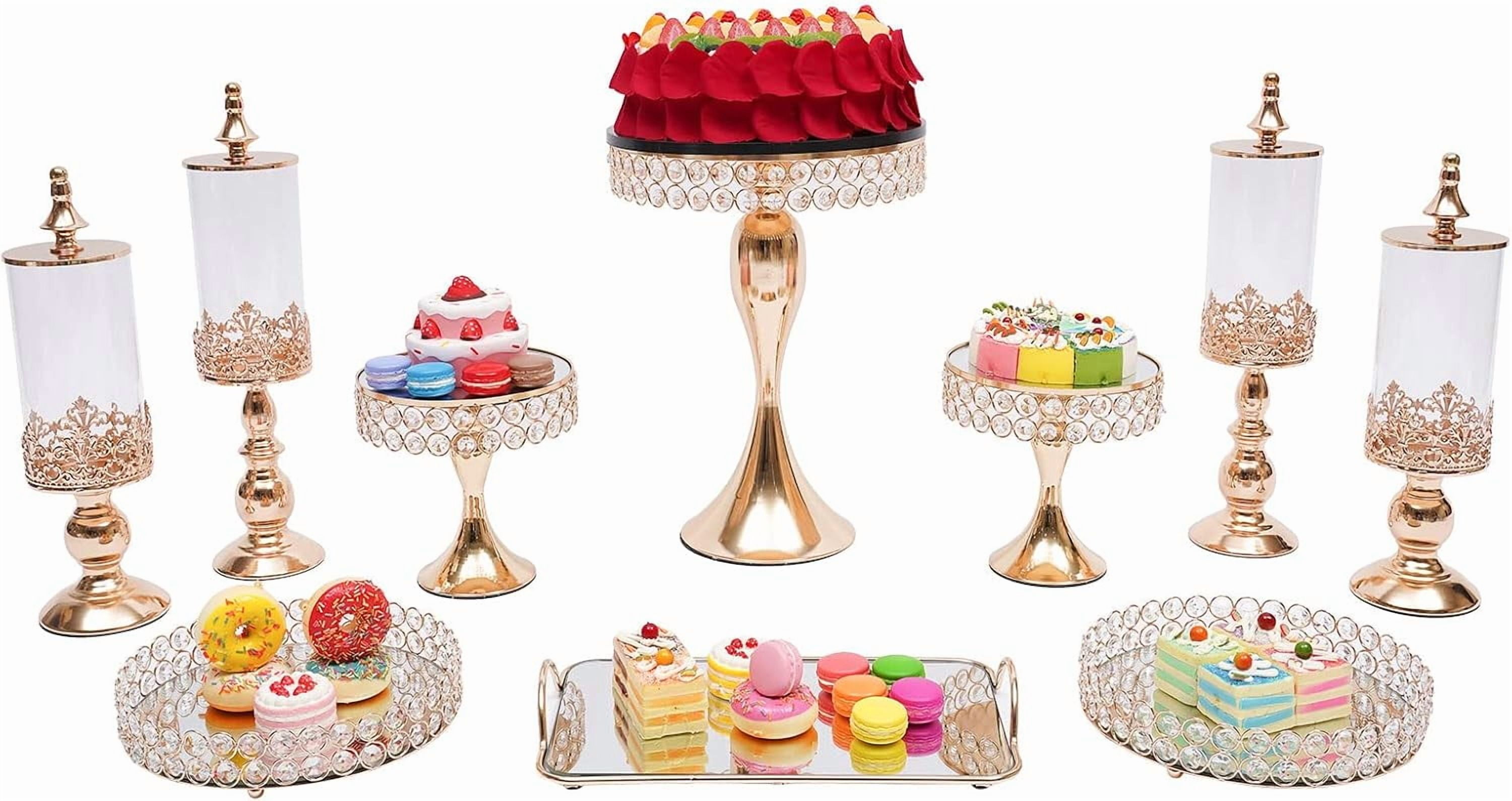 10PCS Golden Crystal Cake Stand, Cupcake Metal Dessert Table Stands Set ...