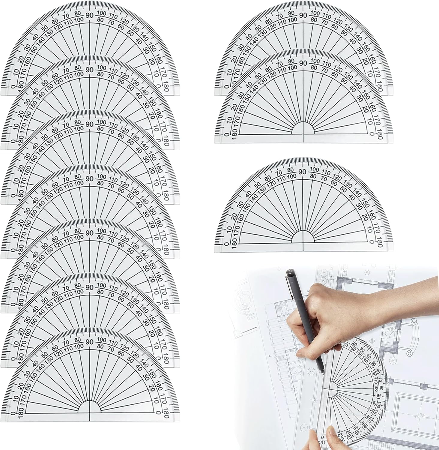 10PCS Helix Protractor 180 Degrees Protractor Set 4 Inches Protractor Set Clear Maths Protractor ...