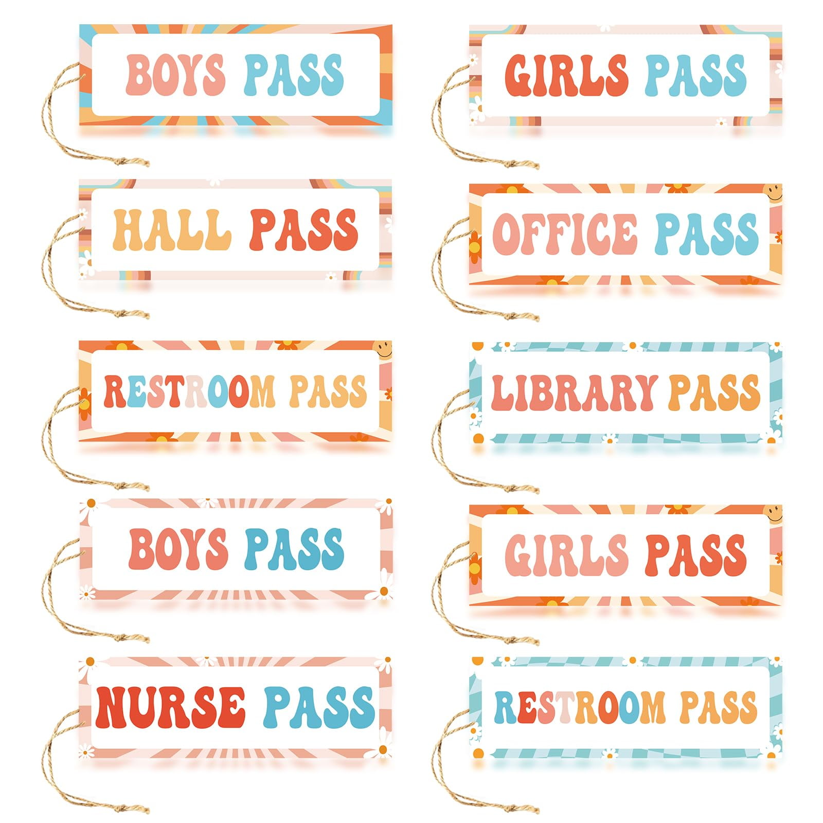 10PCS Hippie Hall Pass Magnetic Retro Groovy Classroom Waterproof ...