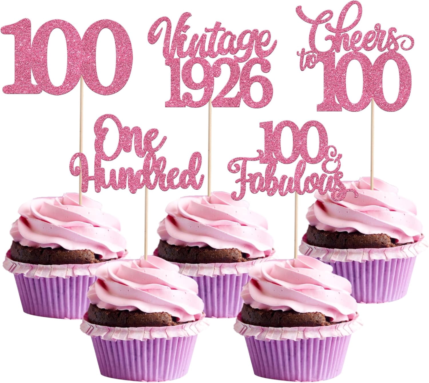 10PCS Hot Pink 100th Birthday Cupcake Toppers, Vintage 1926, One ...