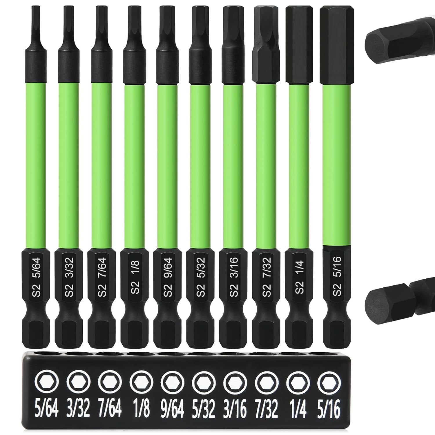 10PCS Impact Hex Head Allen Wrench Drill Bits Set with Bit Holder, 1/4" Hex Shank S2 Steel SAE ...