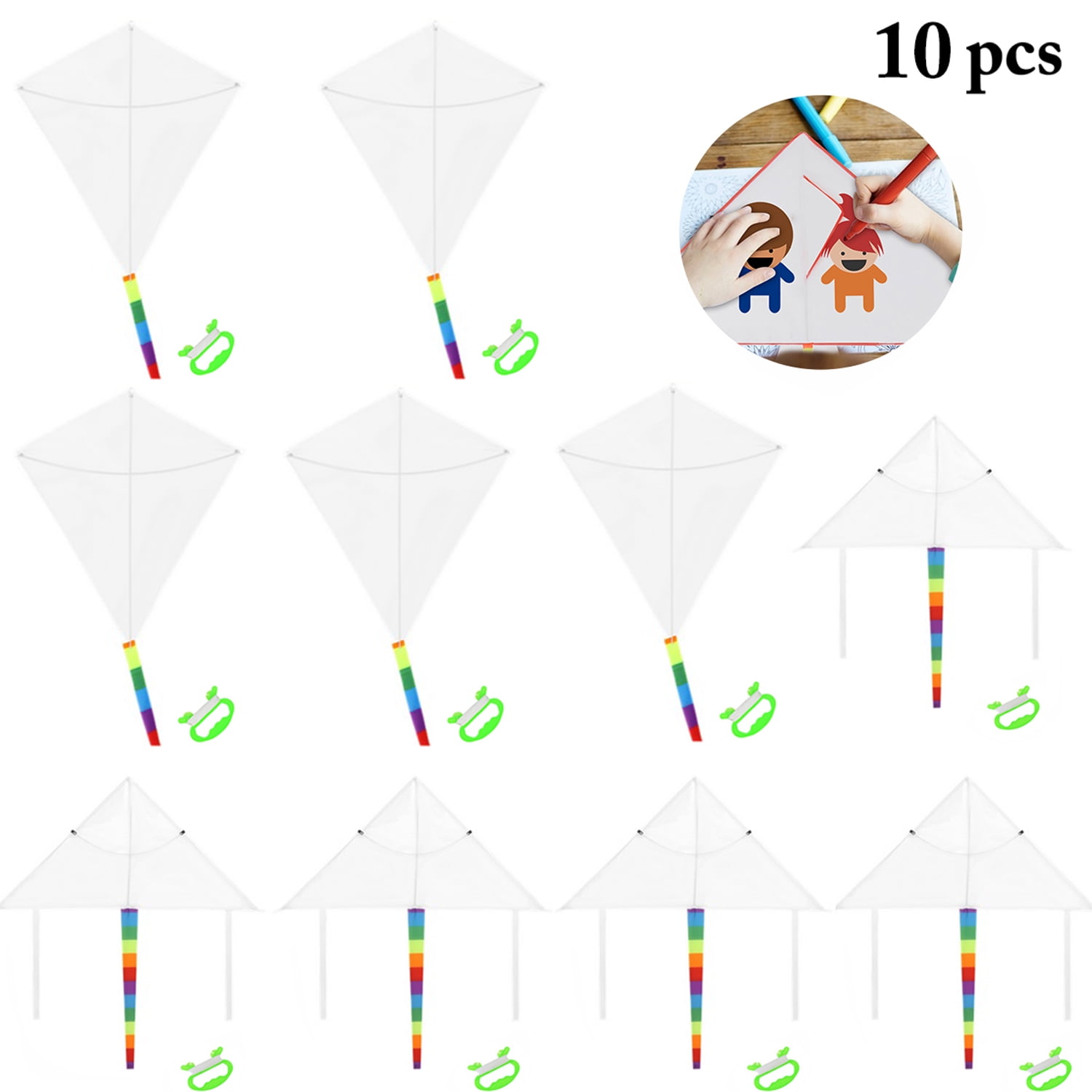 Walmart's 10pcs Children's Kite Kit - Rhombus & Triangle DIY Blank ...