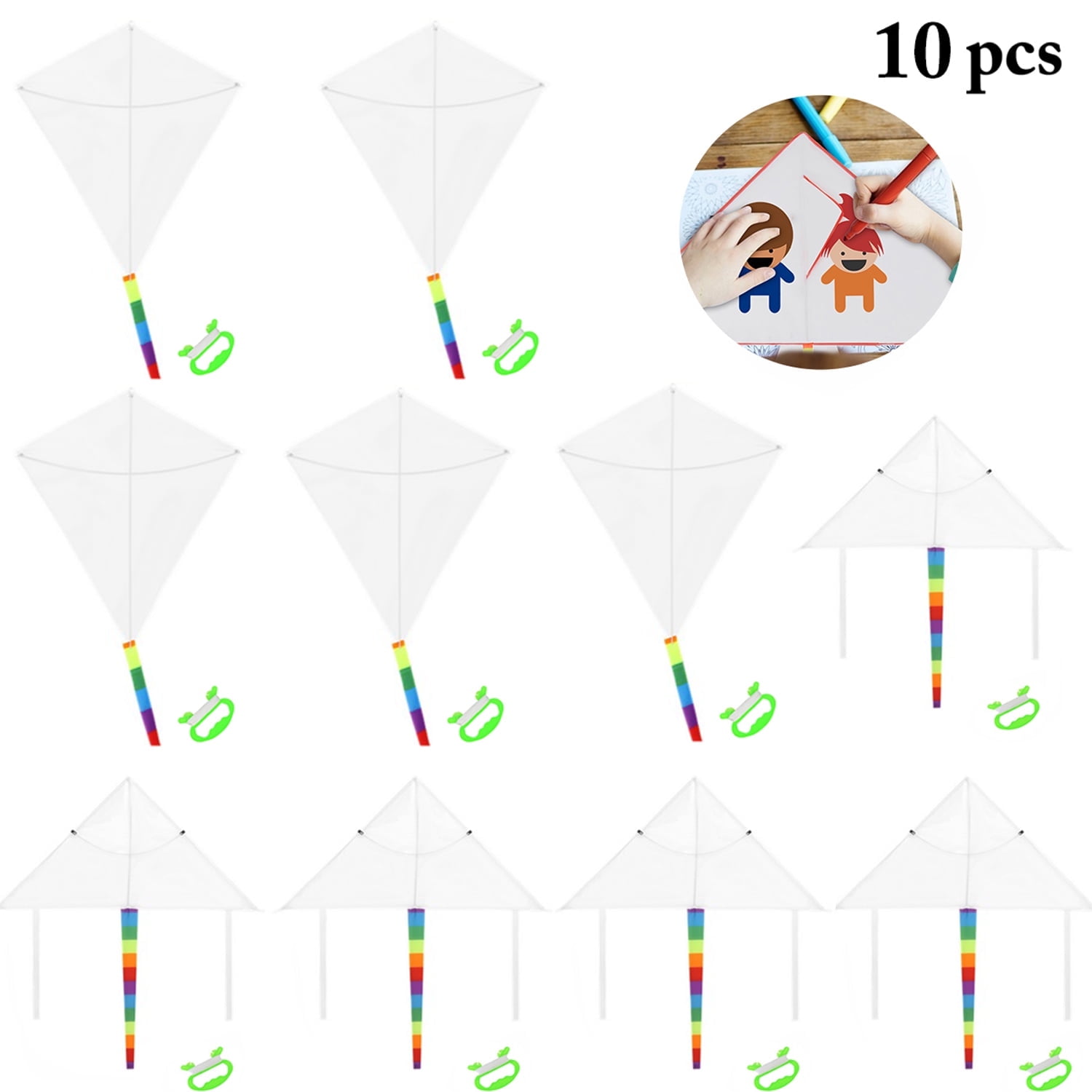 Walmart's 10pcs Children's Kite Kit - Rhombus & Triangle DIY Blank ...