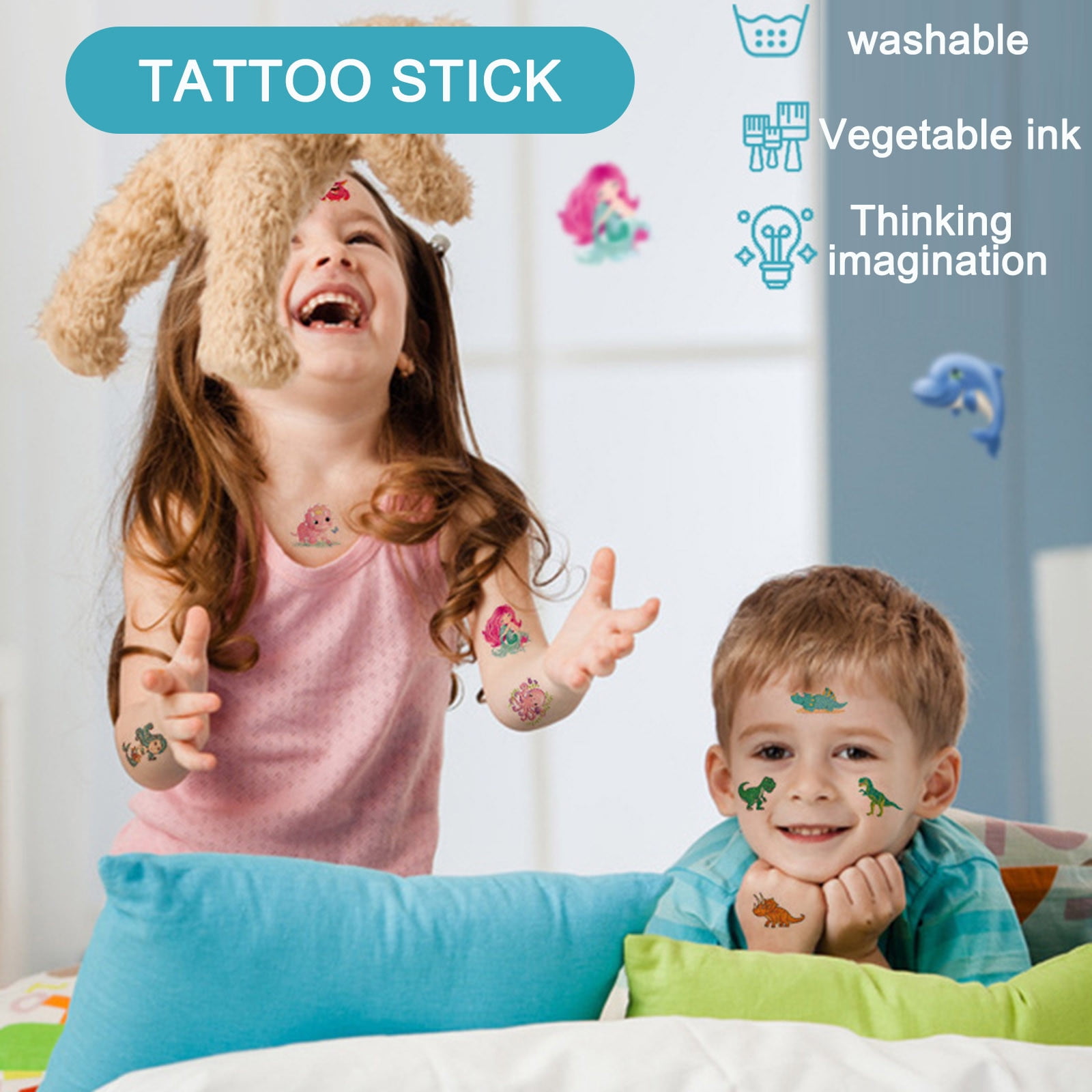 10PCS Kids Temporary Tattoo Stickers - Safe, Waterproof & Sweatproof Fake Sleeve Stickers for ...