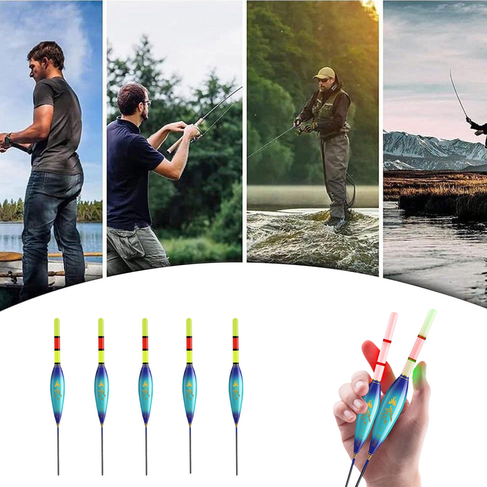 10PCS Lighted Bobbers Fishing Floats with Glow in The Dark LED Lights ...