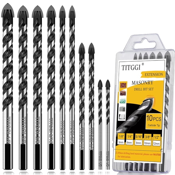 10PCS Masonry Drill Bit Set & Concrete Drill Bit Set, Extension ...