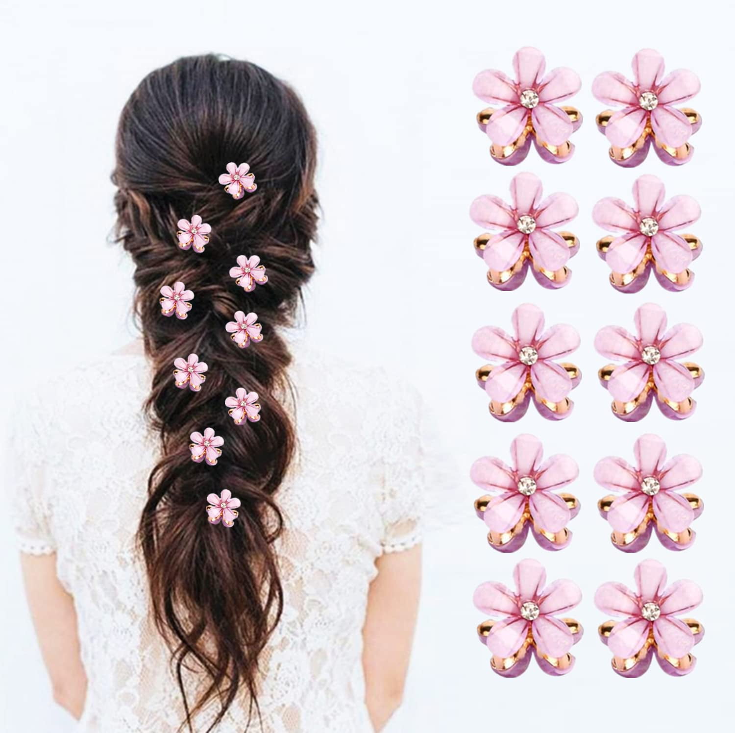 10PCS Mini Flower Hair Clips with Rhinestone Small Flower Hair Claw ...