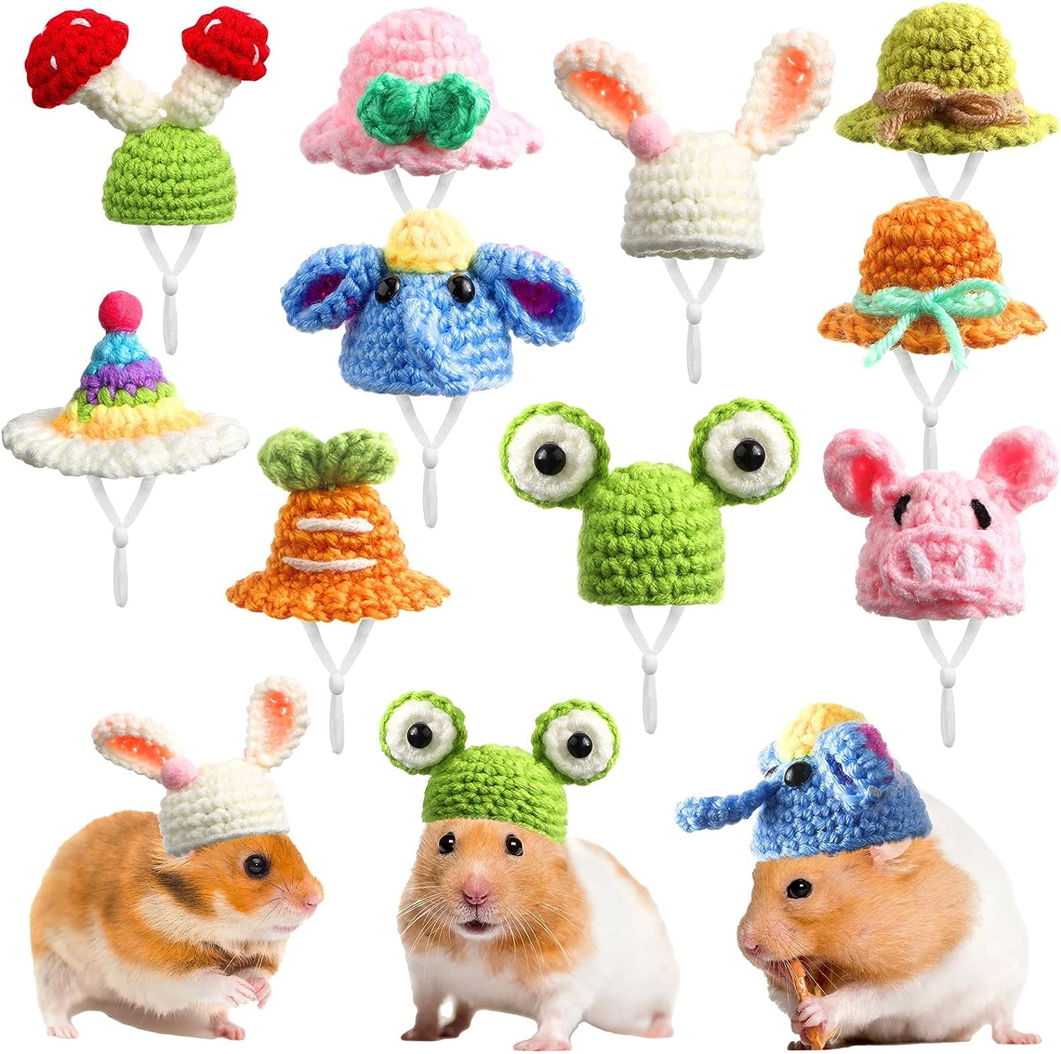 10PCS Mini Hamster Hat Hand Knitted Small Animals Hat with Adjustable ...
