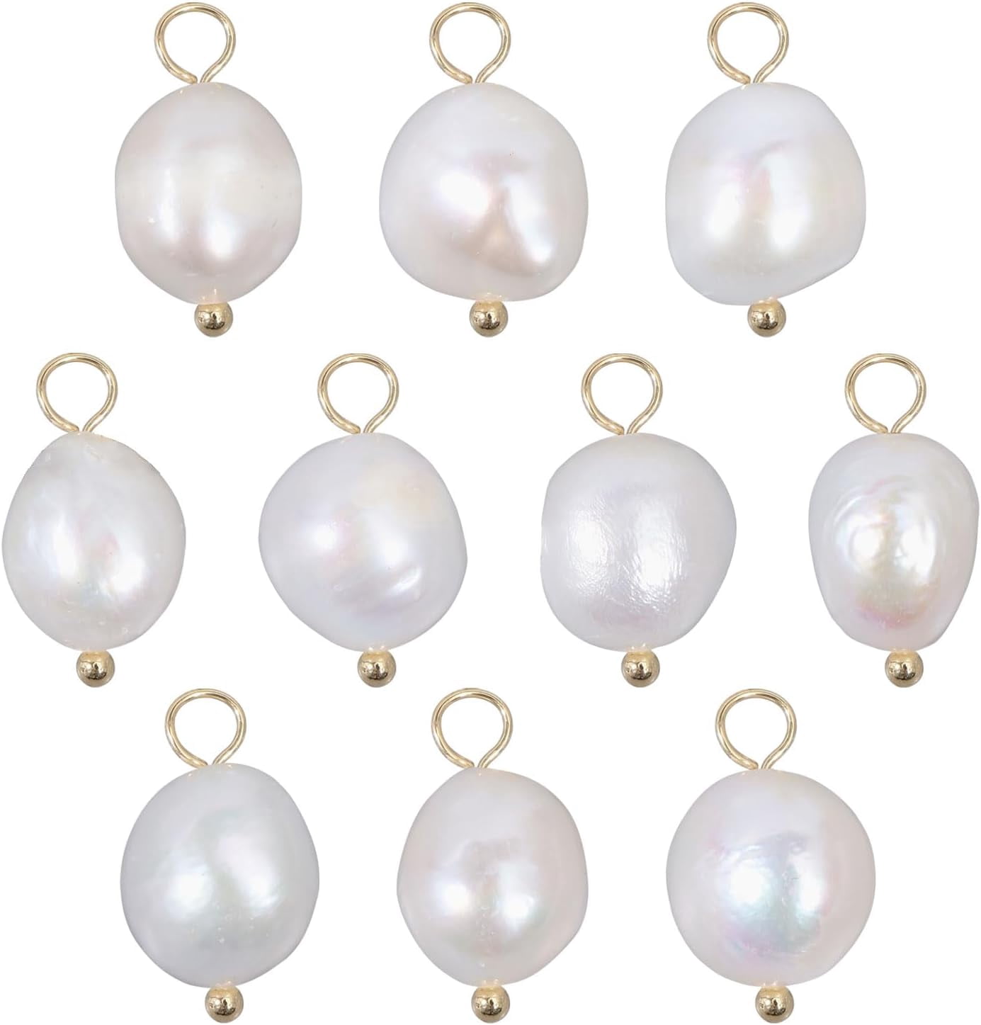 10PCS Natural Freshwater Pearl Charms White Natural Pearl Pendants with ...