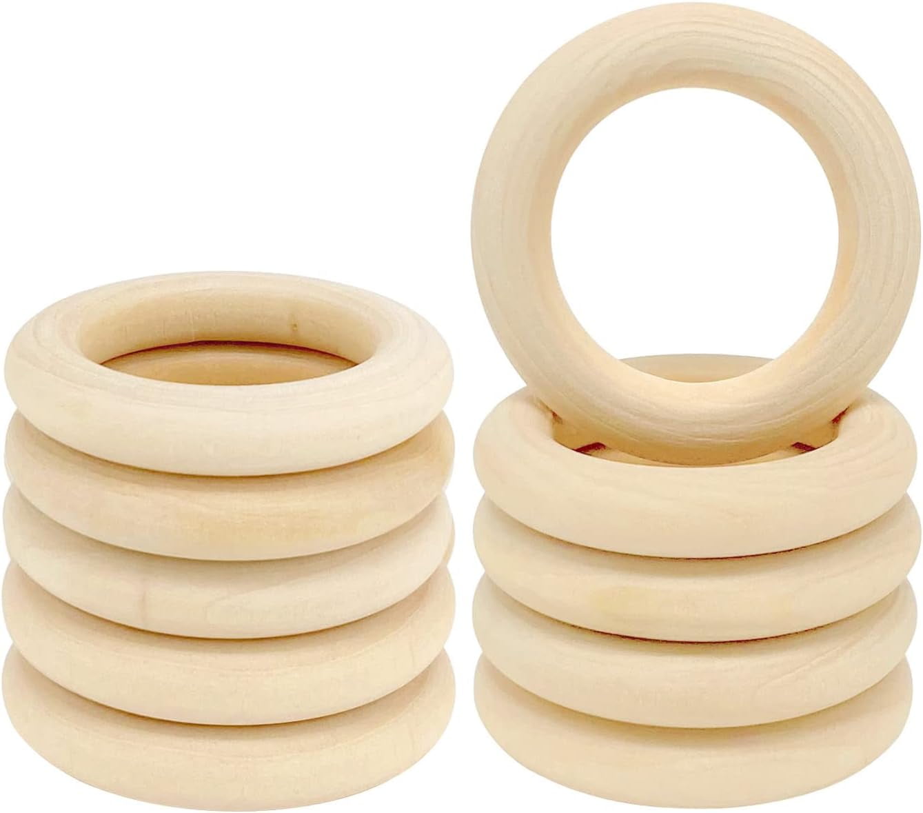 10PCS Natural Wooden Rings for Crafts, Unfinished Wooden Rings for ...