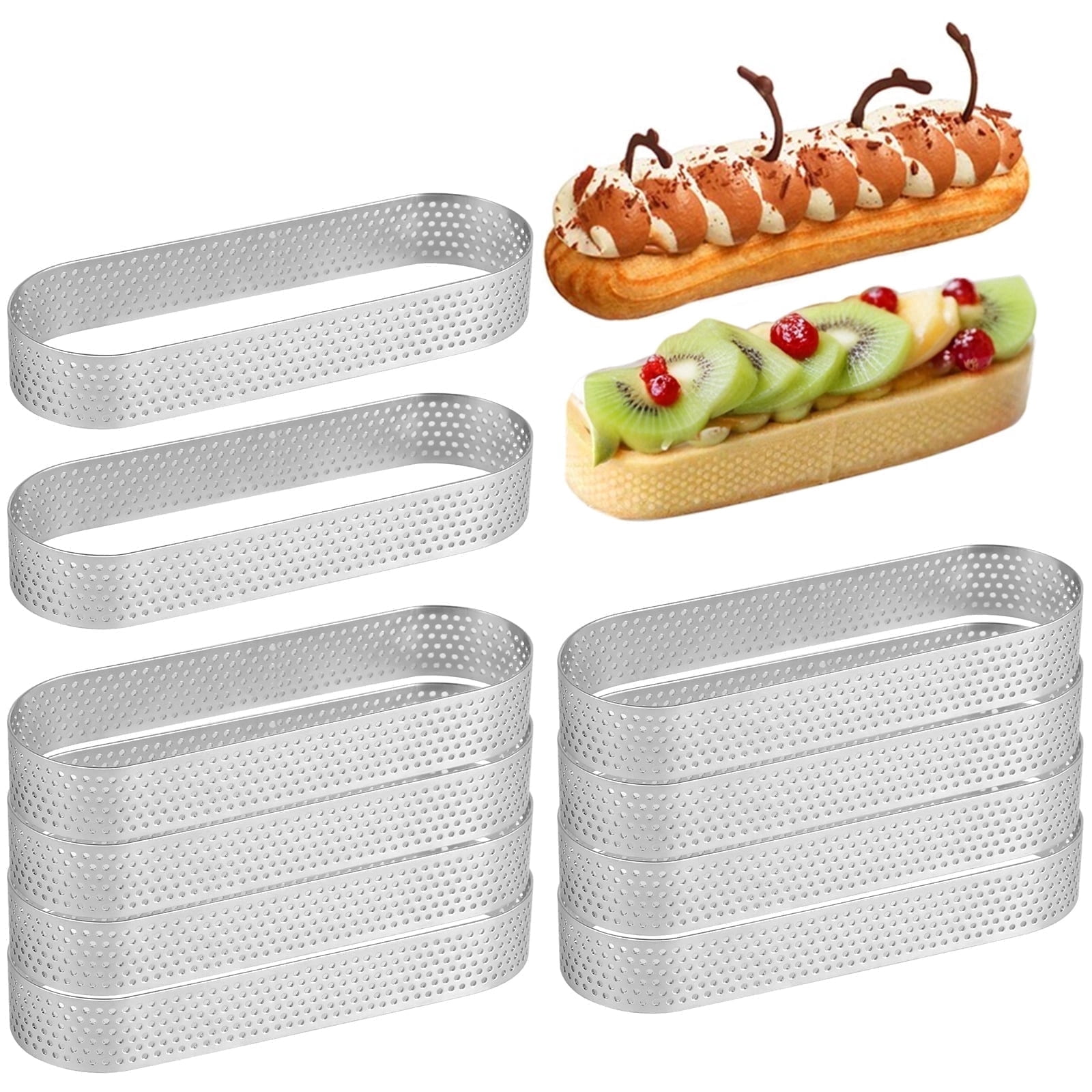 10 Pcs Stainless Steel Perforated Tart Ring Set - Professional Oval ...