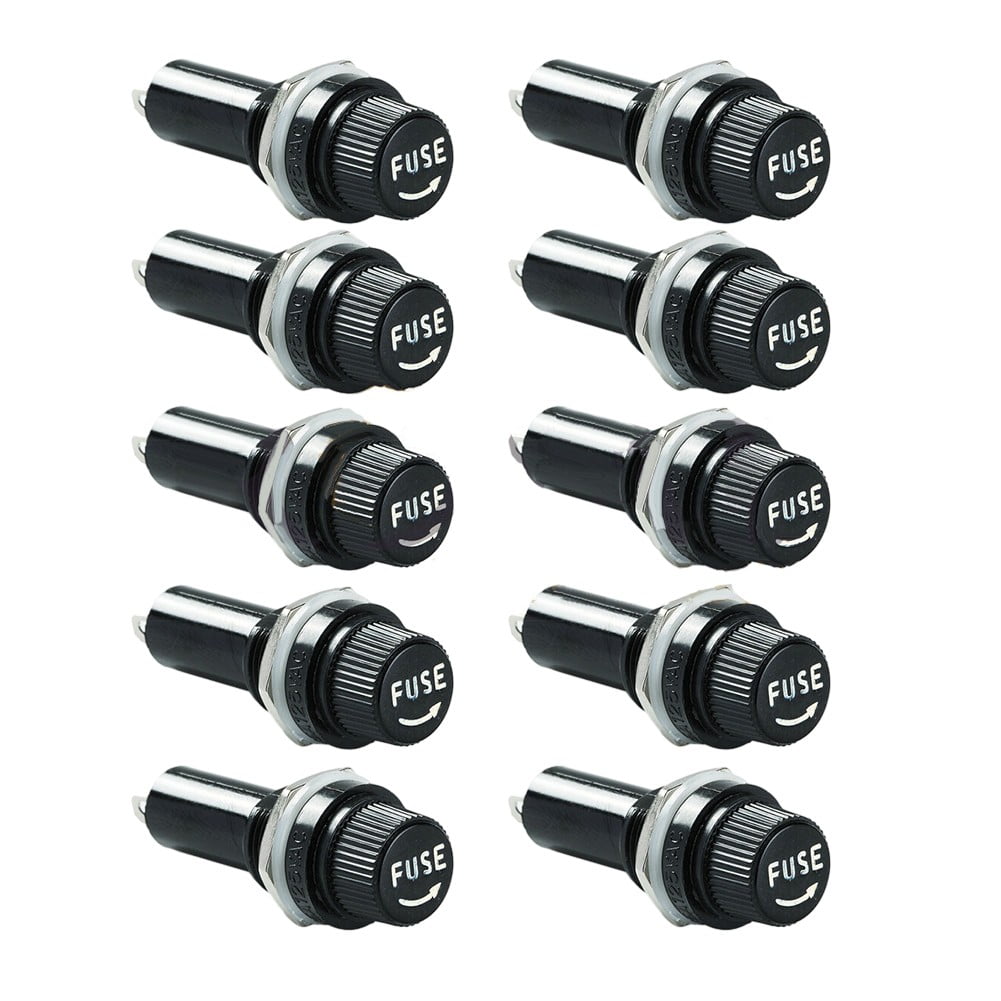 10PCS Panel Mount Chassis Black Fuse Holder for 5x20mm Glass Fuses 10A ...