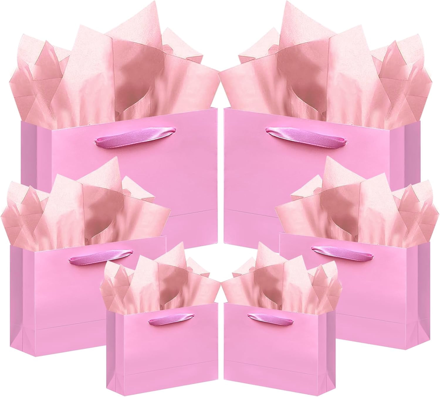 10PCS Pink Gift Bags with Ribbon Handles Mulit Assorted Sizes Gift Wide ...