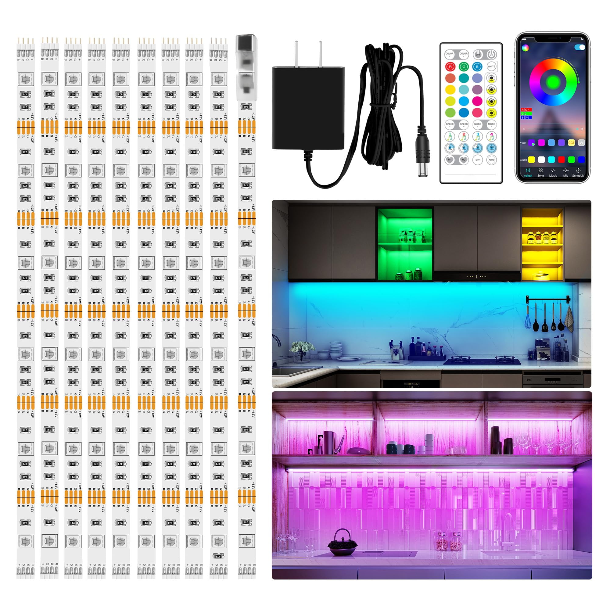 10PCS RGB Under Cabinet Lighting Kit, App and Remote Control Led Strip ...